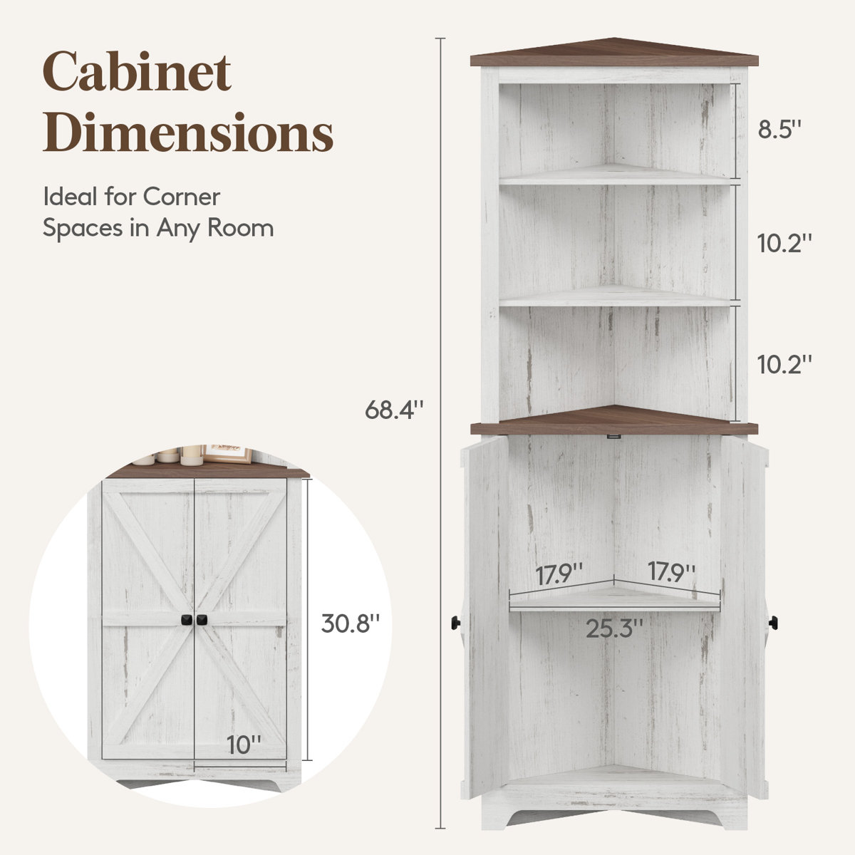Gracie Oaks Tall Corner Cabinet, Farmhouse Storage Cabinet With Barn ...