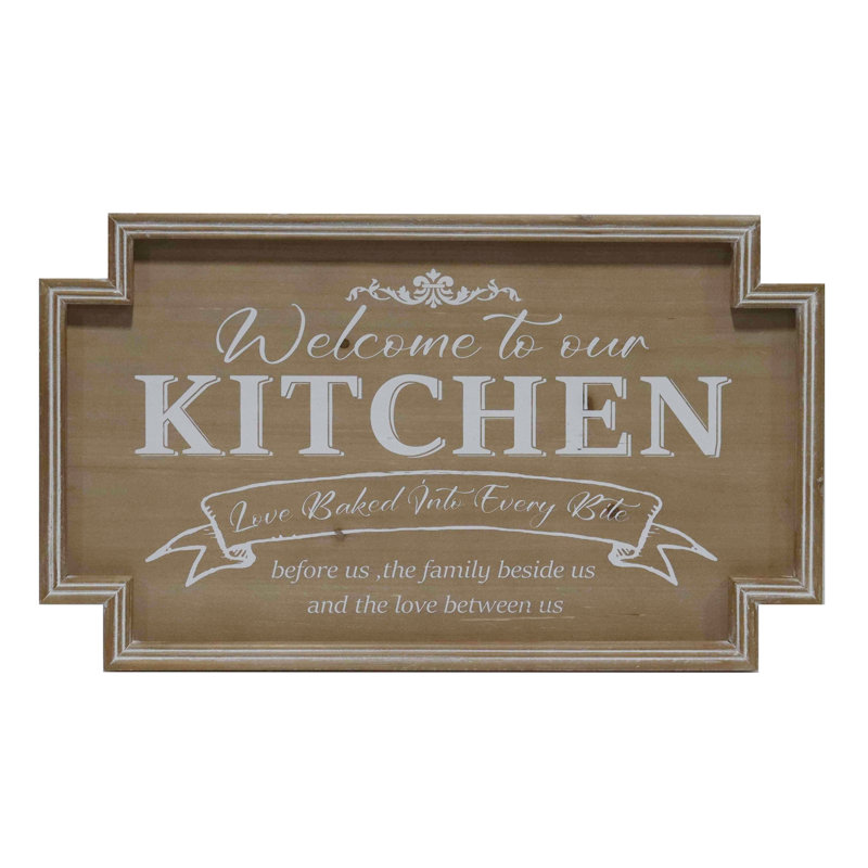 Trinx VIP Wood 24 in. Brown Welcome To Our Kitchen Sign | Wayfair