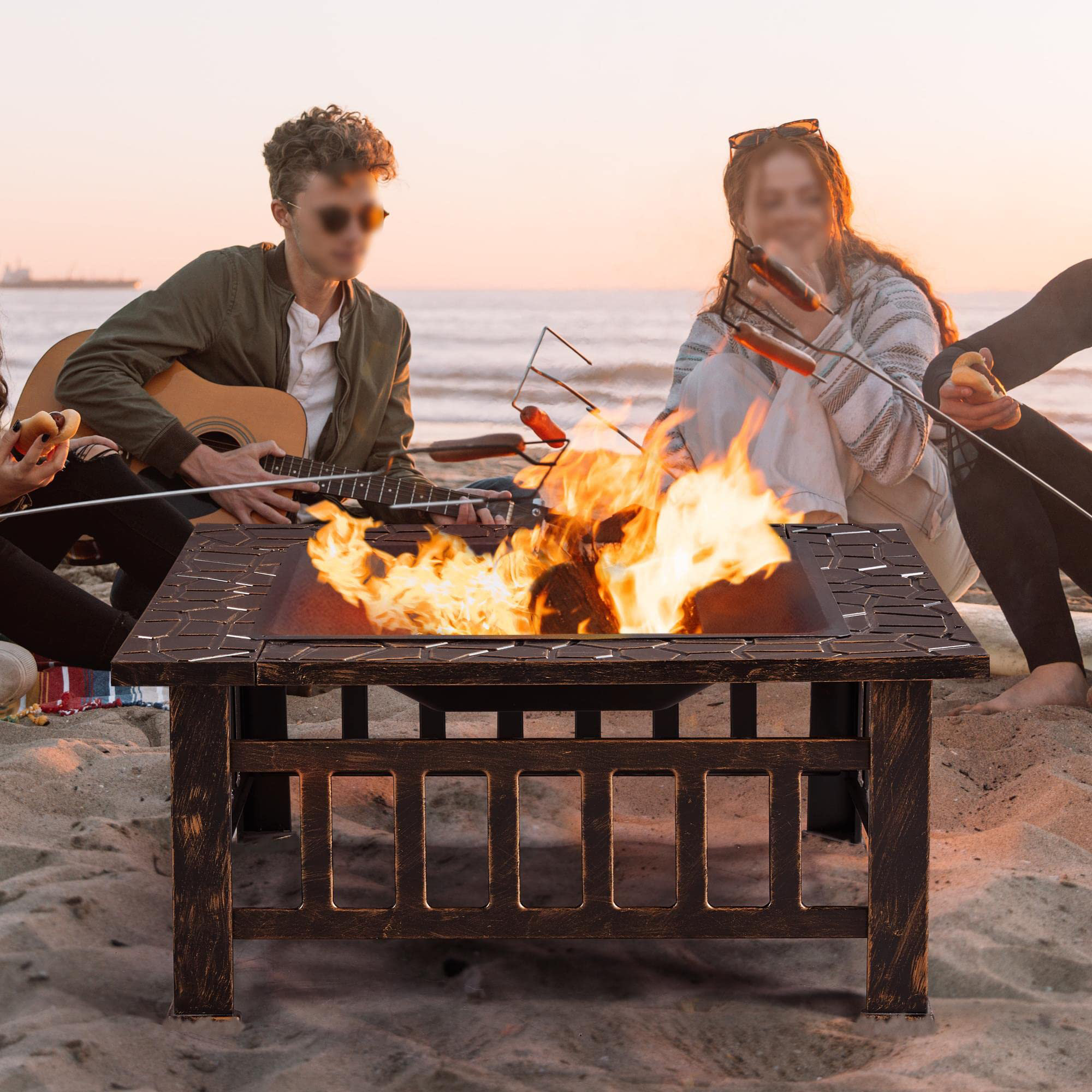 Abelhard 35.5cm H x 80.5cm W Metal Charcoal Outdoor Fire Pit Table