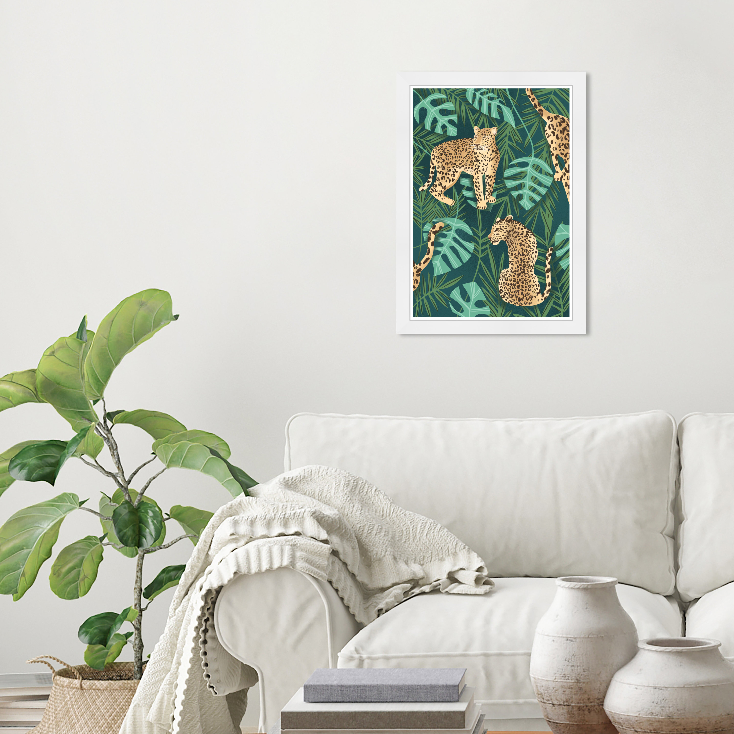 Mercer41 Animals Cheetahs and Monsteras Tropical Green Paper Wall Art ...