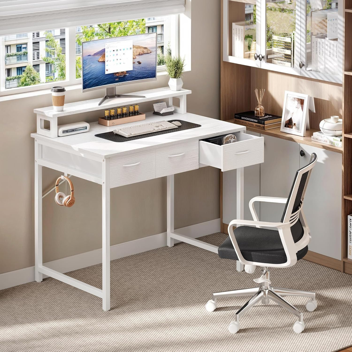 Ophelia & Co. Compact Computer Desk With Monitor Stand And Fabric ...