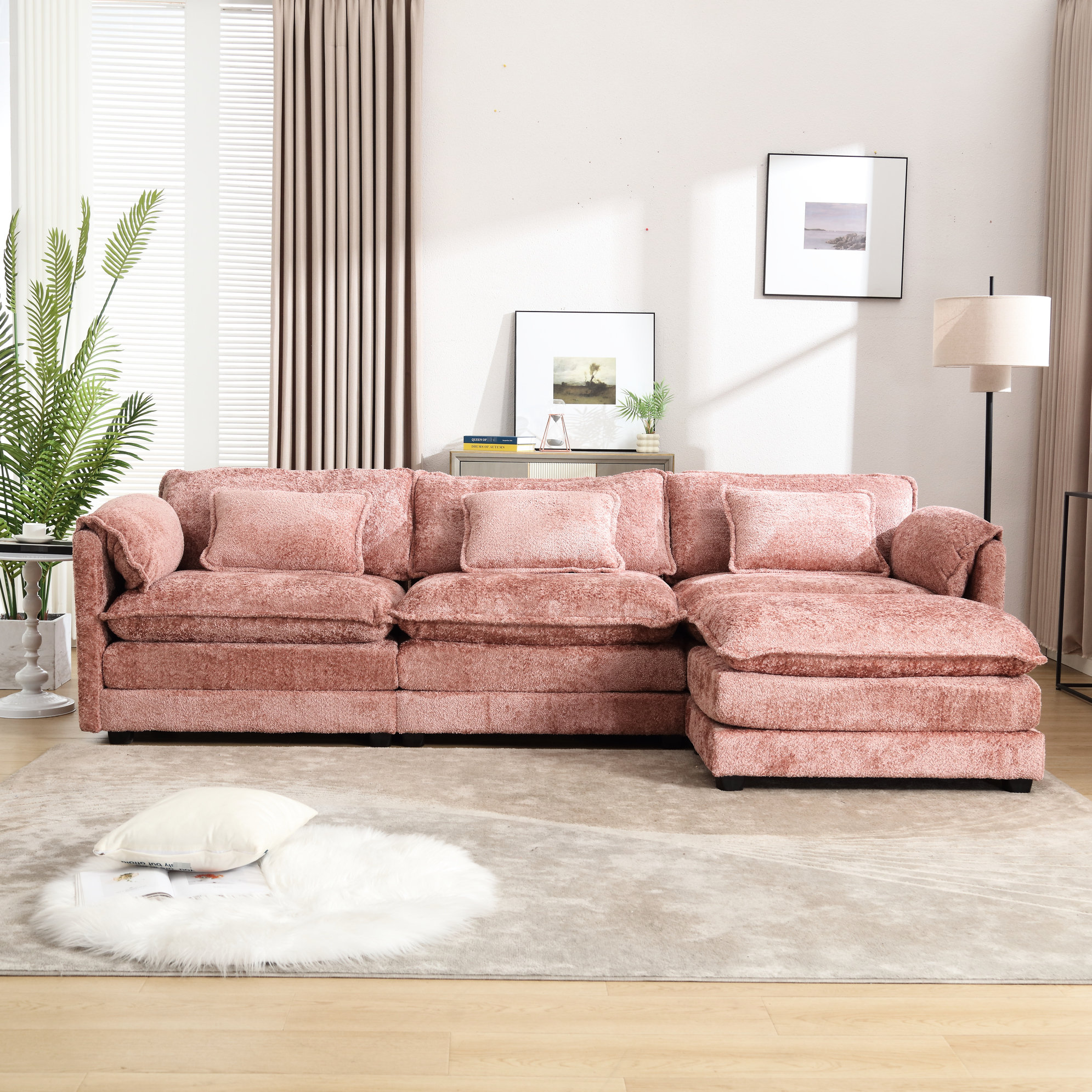 Mercer41 Modern Chenille Fabric Couch With Movable Pedals And ...