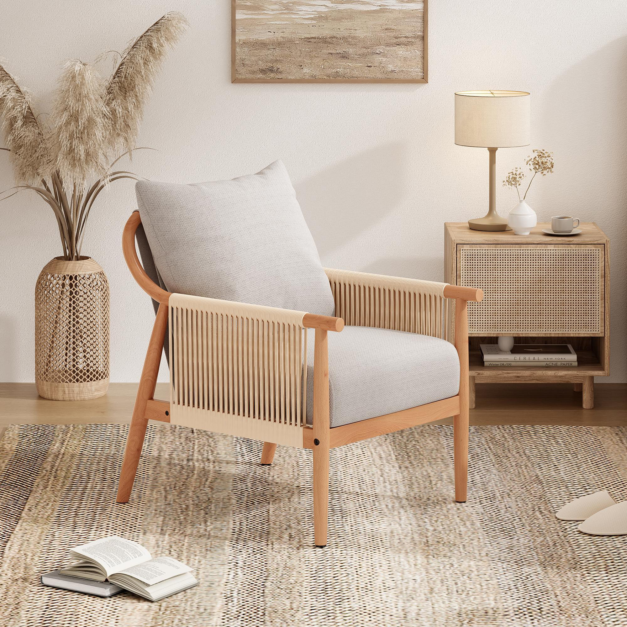 George Oliver Braided Wooden Upholstered Armchair | Wayfair