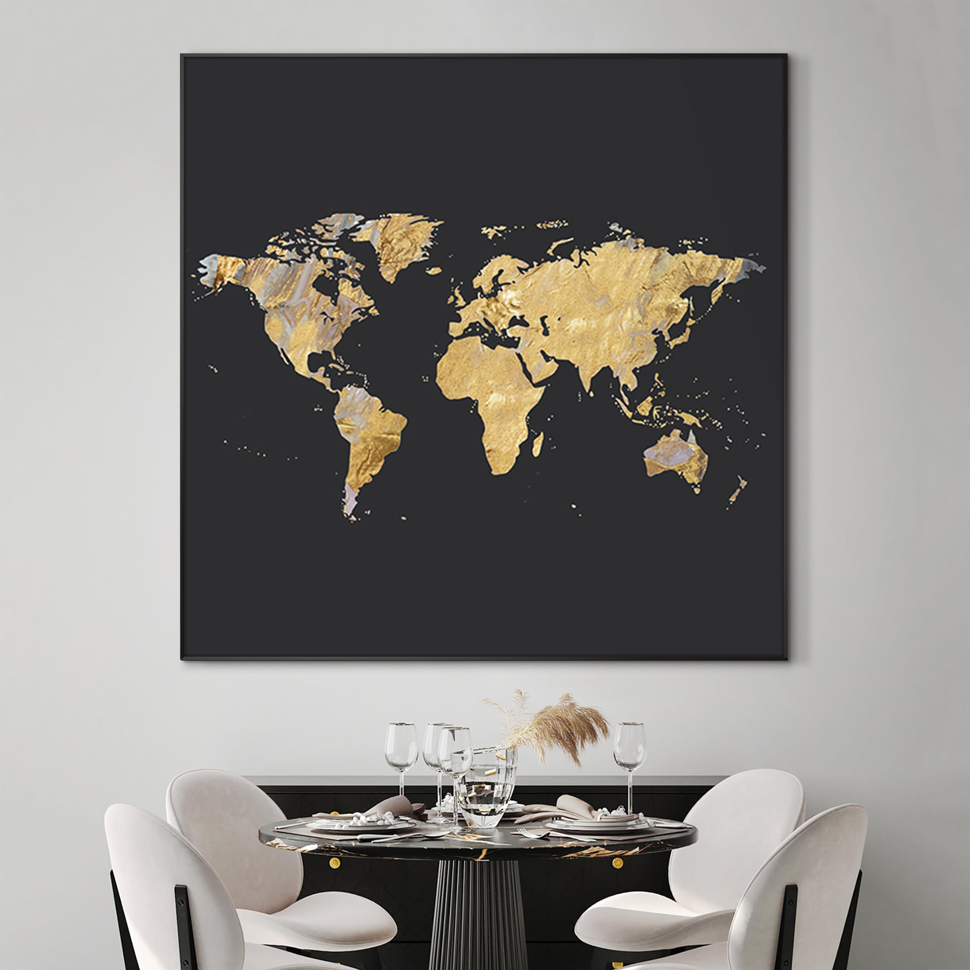 SIGNLEADER Modern Metallic Gold Foil World Map Illustrations Extra ...