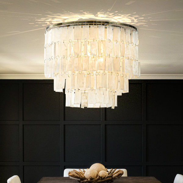 Rosecliff Heights Chaye 3-Light 18" Rustic Coastal Capiz Tiered Flush ...