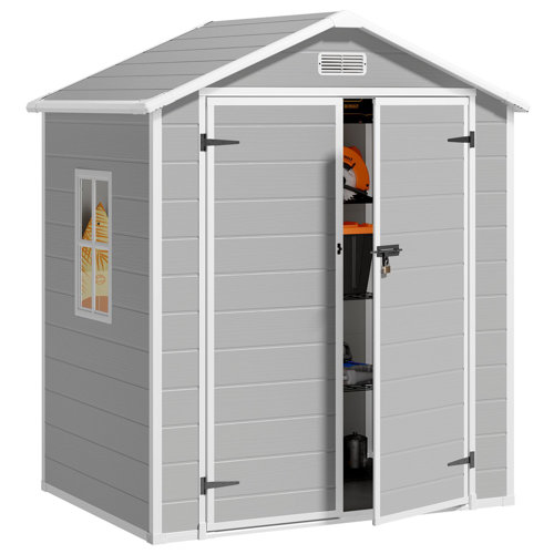 iYofe 6' x 4' Resin Outdoor Storage Shed with Lockable Door & Air Vent ...