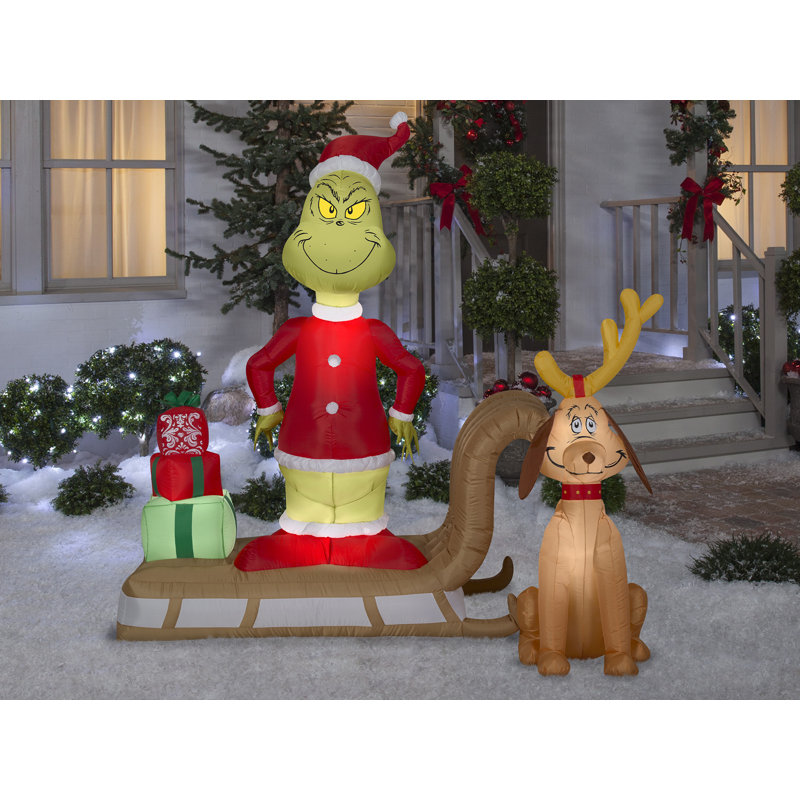 Gemmy Industries 6 Foot Dr. Seuss The Grinch Sleigh Scene Light Up ...