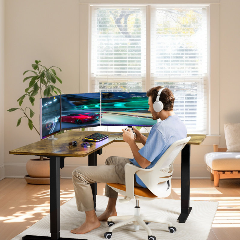 Inbox Zero Kokontis 63" L Shaped Height Adjustable Electric Corner ...