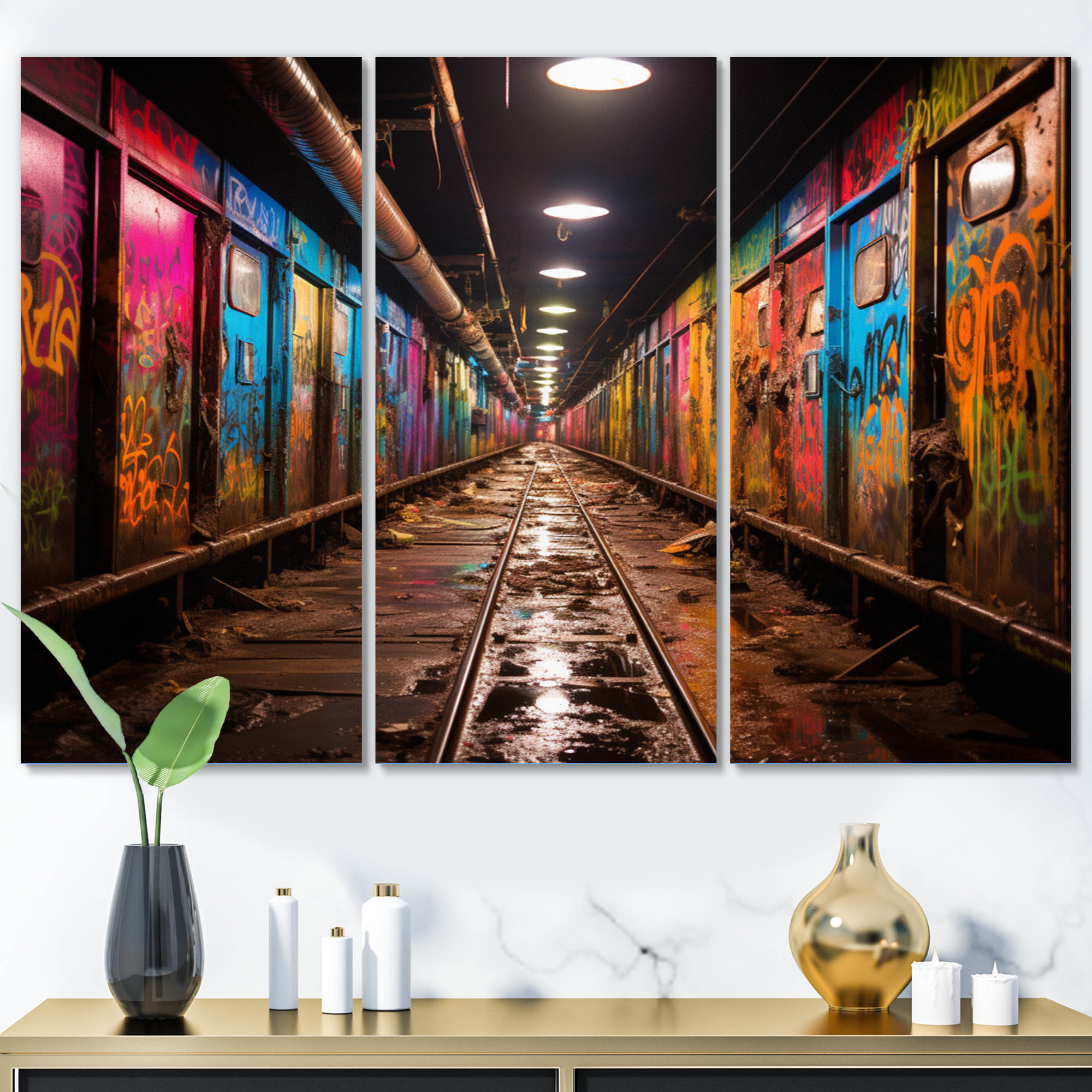 17 Stories Colorful Tunnel Graffiti Oasis Bold - Tunnels Metal Wall Art ...
