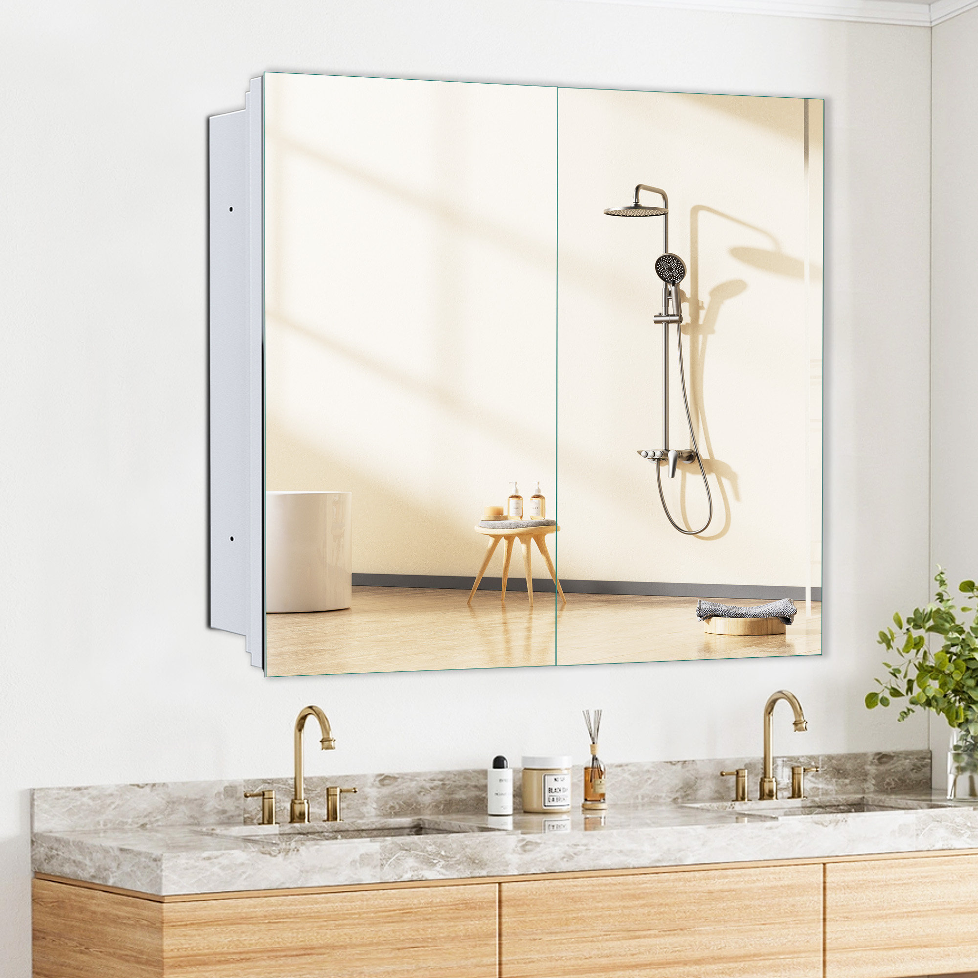 Ebern Designs Double Door Beveled Medicine Cabinet with Mirror Door ...