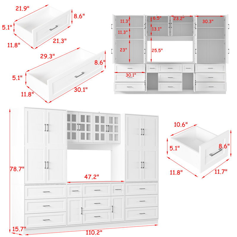 Hokku Designs 110"W Large Food Pantry Kitchen Sideboard Buffet Table ...