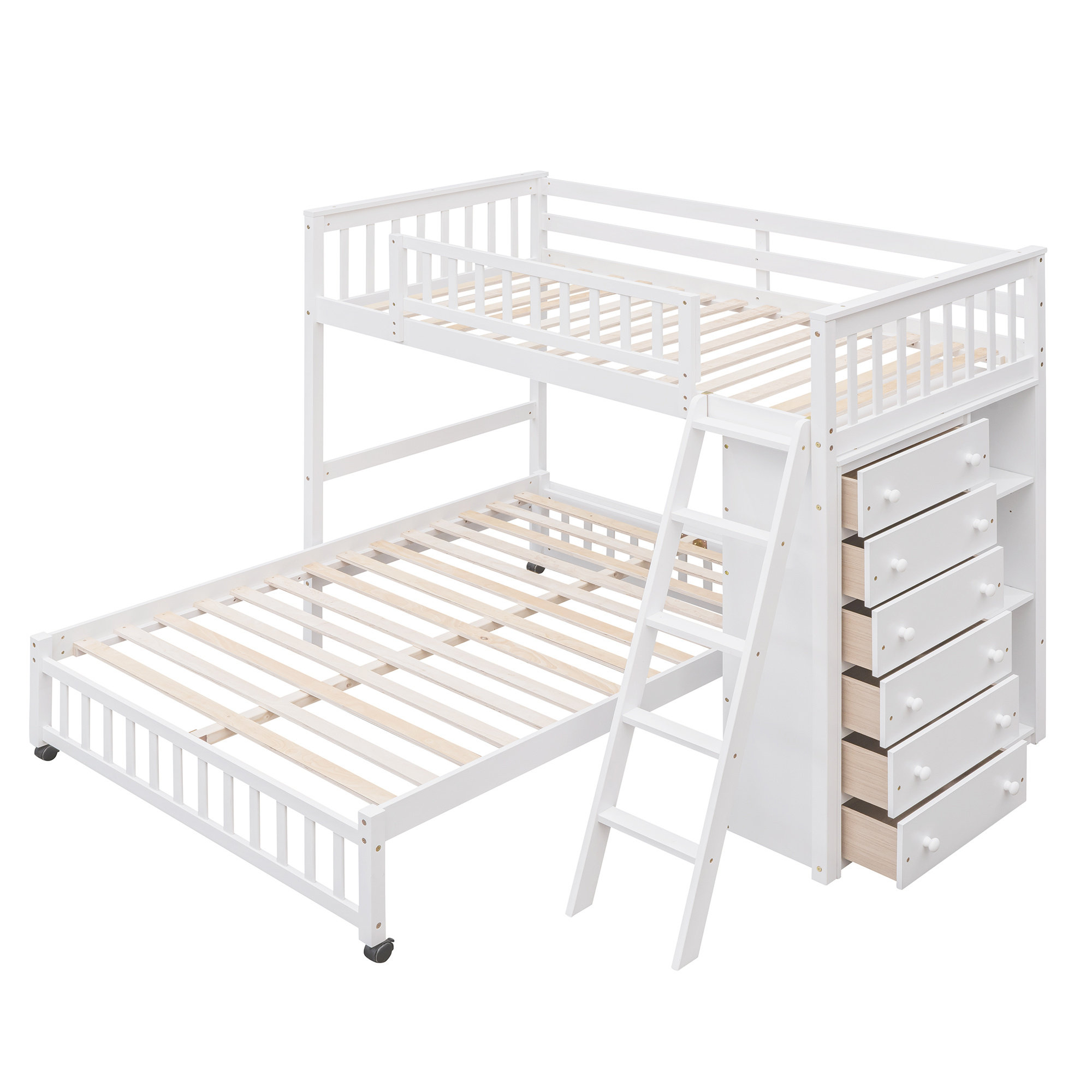 Harriet Bee Wooden Twin Over Full Bunk Bed With Six Drawers And ...