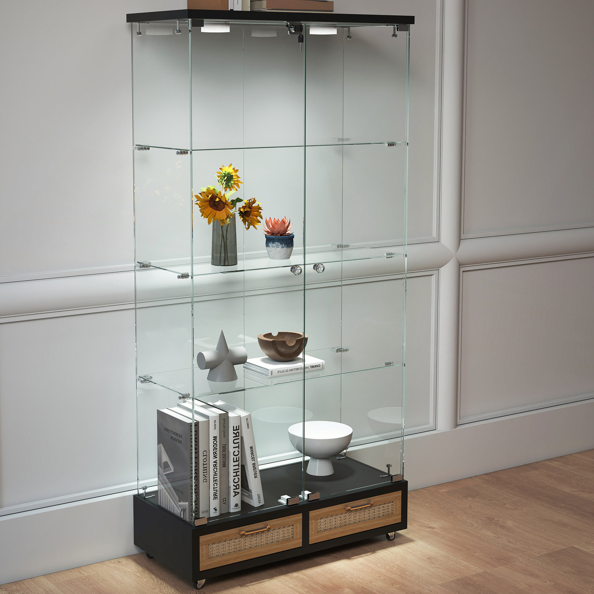 George Oliver Modern Glass Display Cabinet with Large Drawers | Wayfair