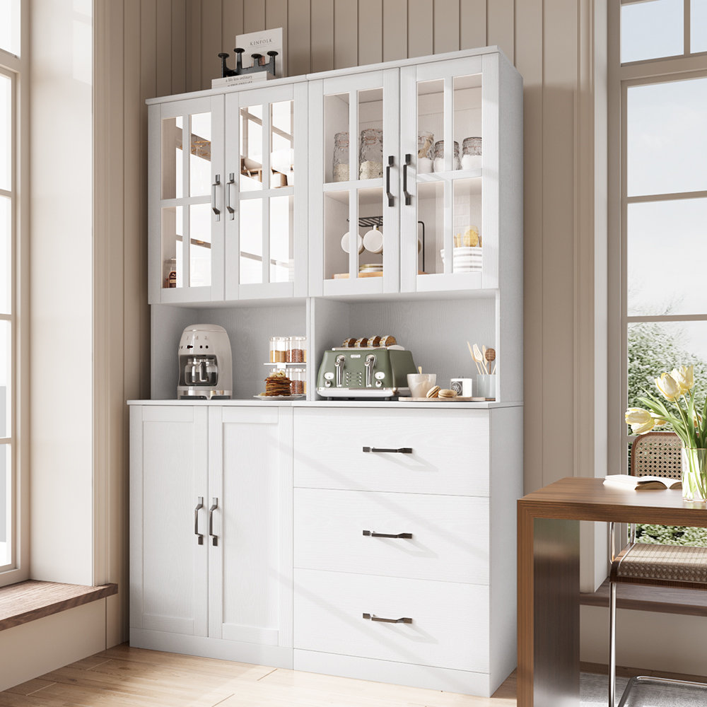 Latitude Run® 71" H X 47.2" W Kitchen Pantry With Bookcases, Glass Door ...