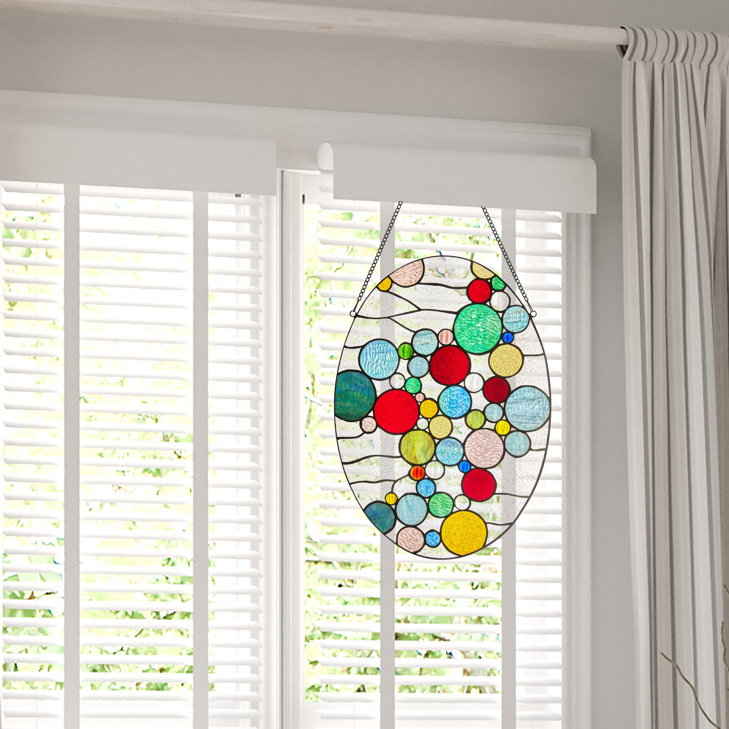 Red Barrel Studio® 20"H Multicolor Bubbles Oval Stained Glass Window ...