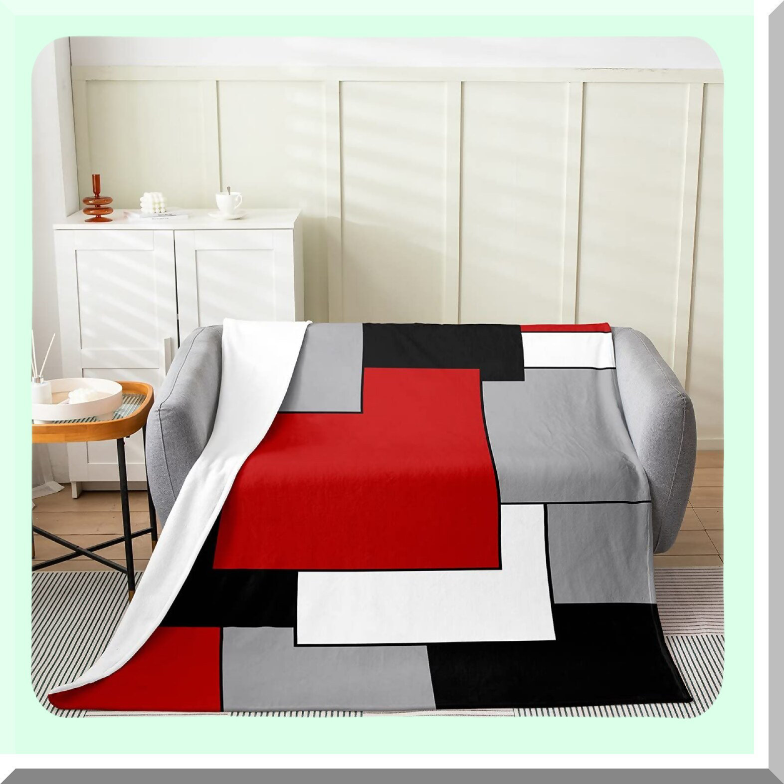 BRBCA Modern Geometric Plush Throw - 3D Square Fleece Blanket ...