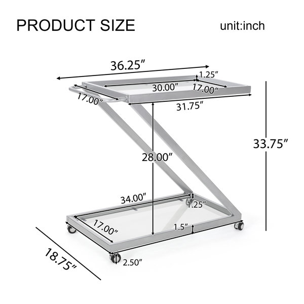 Wrought Studio™ 2-tier Metal Frame Bar Cart With Glass Tabletop, Z ...
