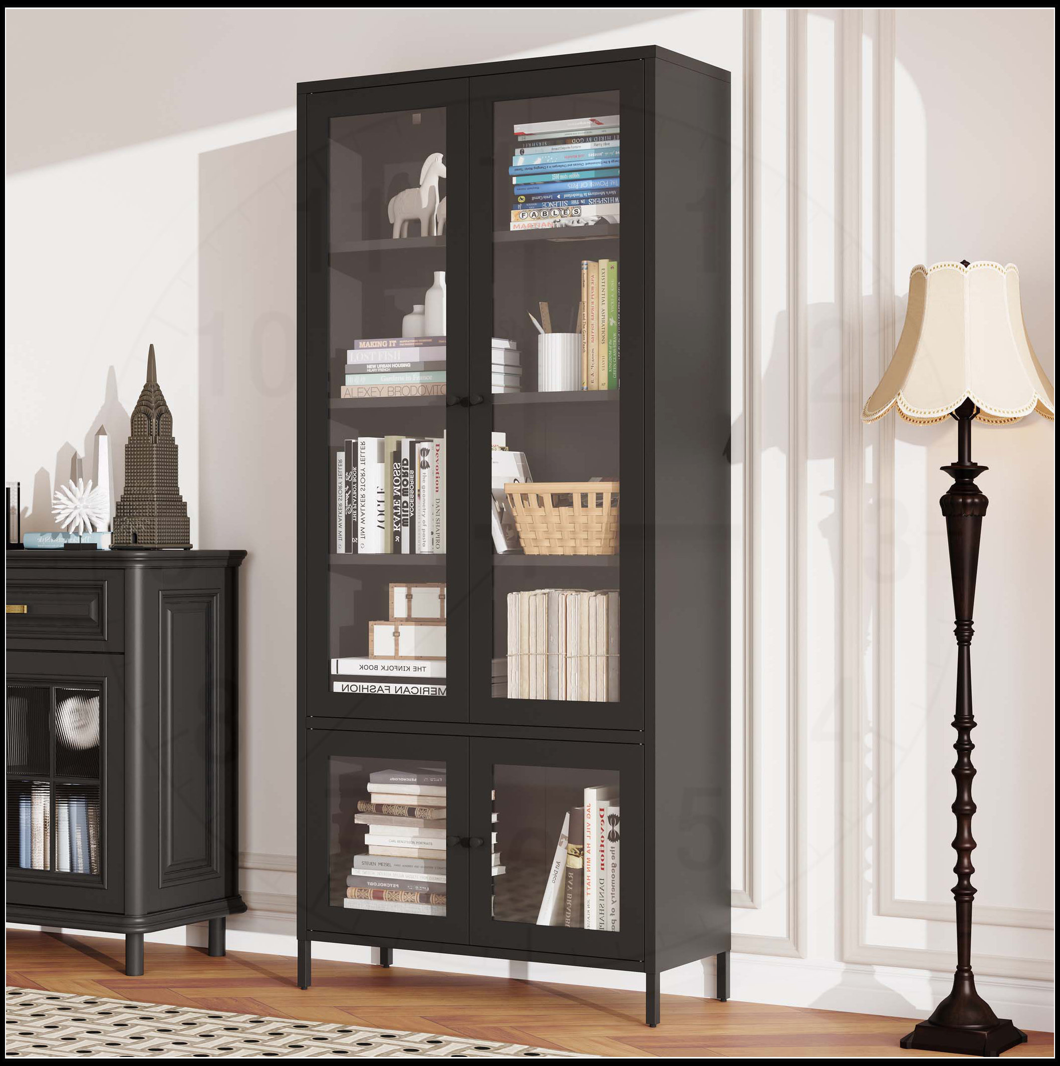 Ebern Designs Versatile Metal Storage Cabinet with Tempered Glass Doors ...