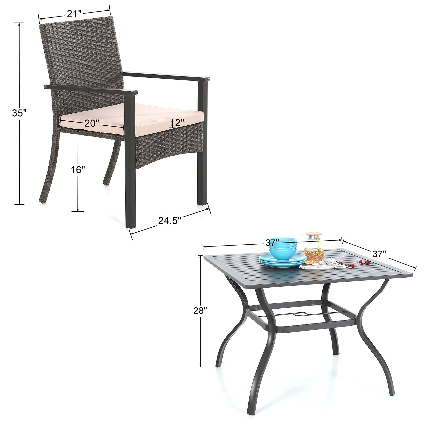 Blue Elephant Alyah Square 5 - Piece 4 - Person 93.98Cm L Outdoor Table ...