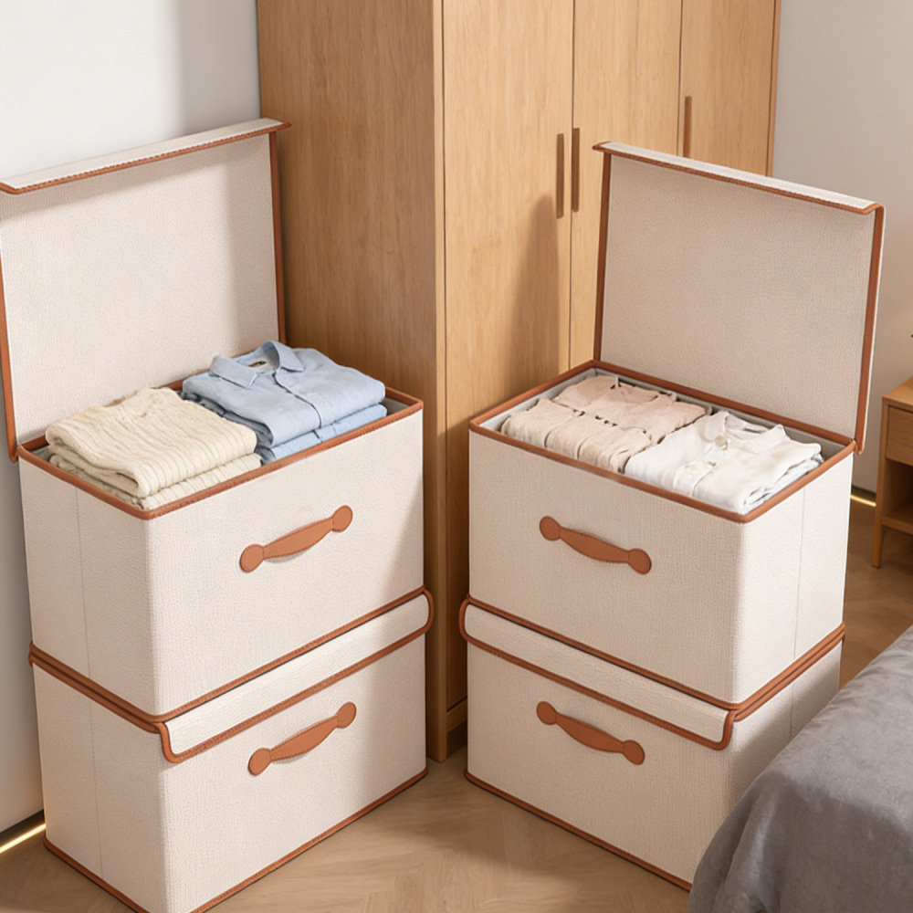 Latitude Run® 4 Pack Large Fabric Storage Bins with Lids, Foldable ...