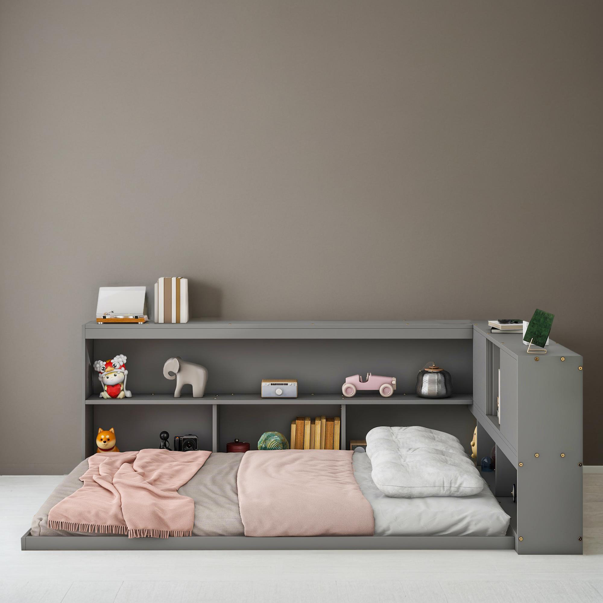 Red Barrel Studio Full Size Floor Platform Bed Frame with L-shaped ...