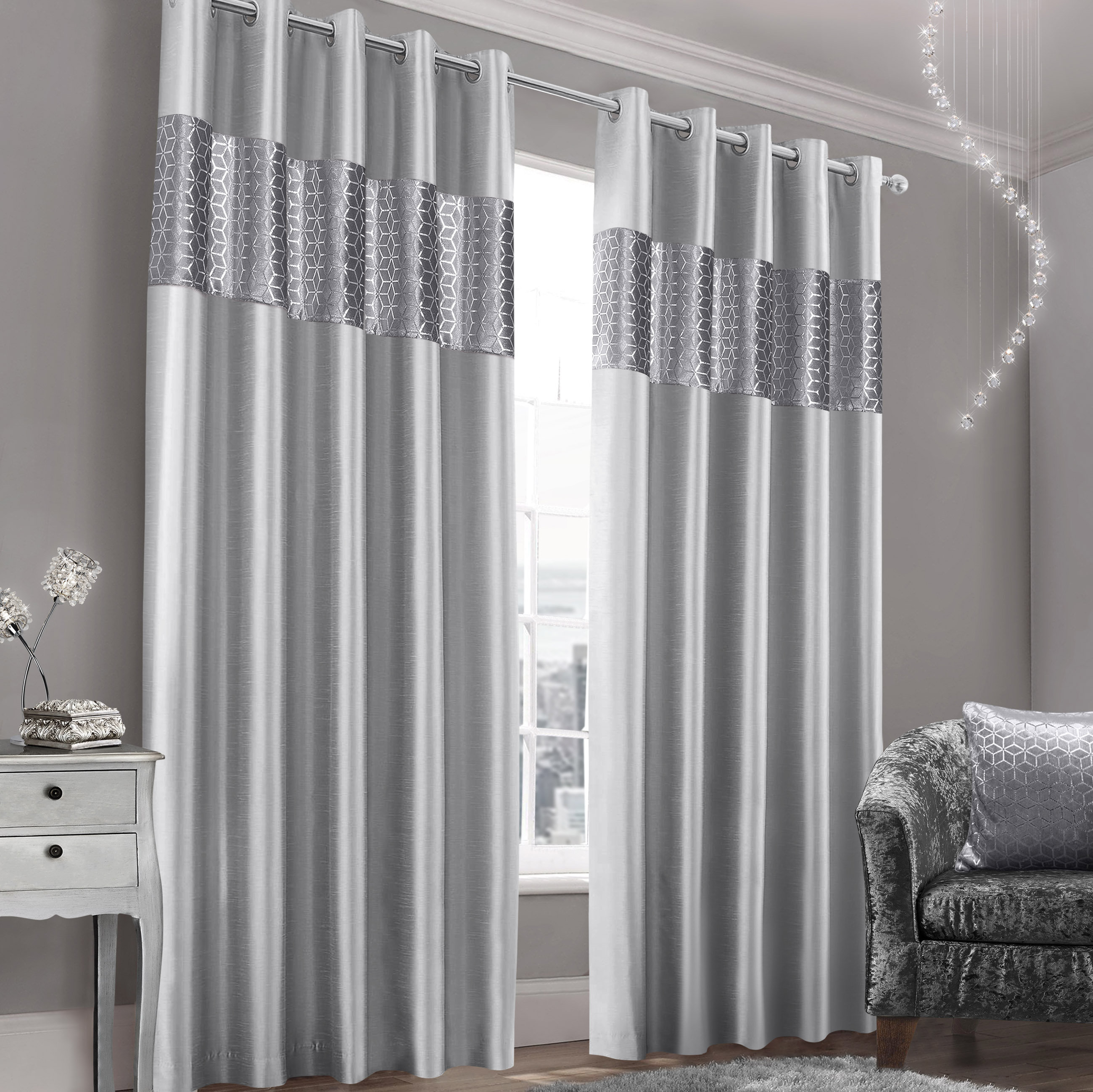 Fairmont Park Kionte Luxury Metallic Geometric Foil Pattern Curtain ...