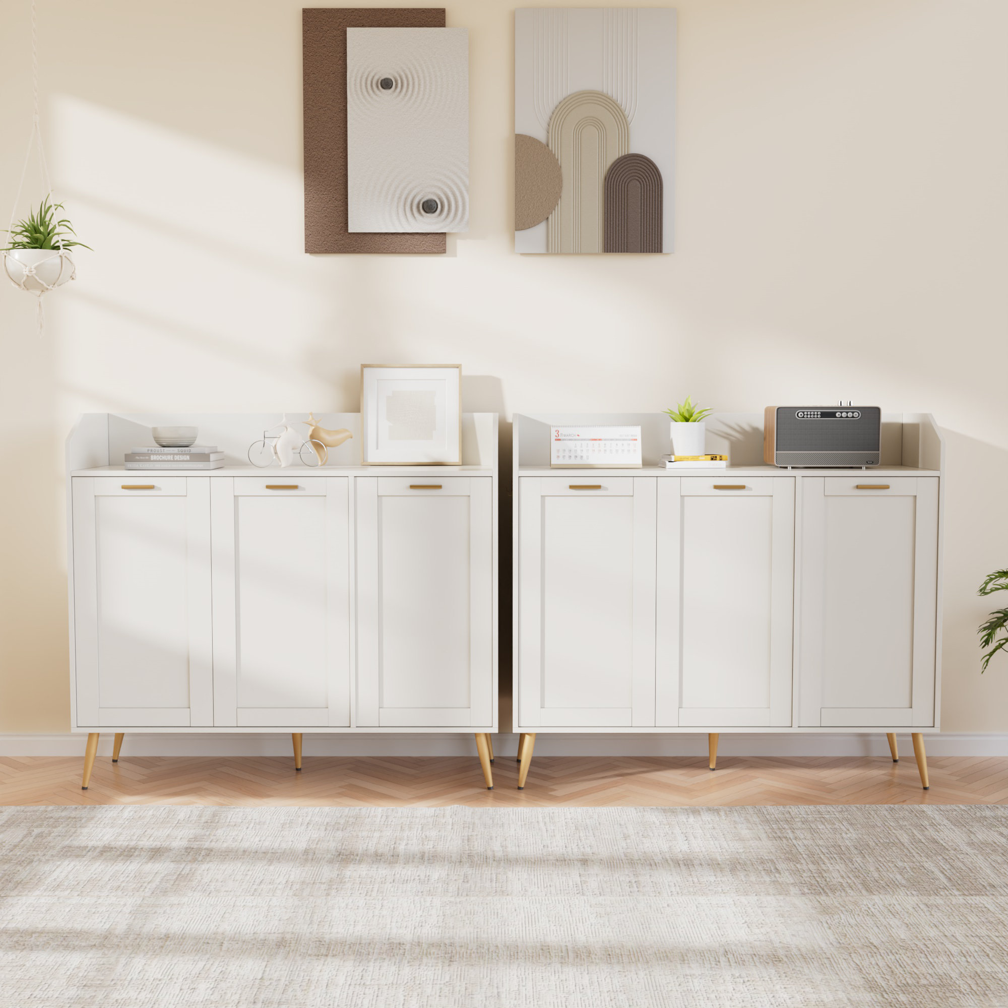 Mercer41 Set Of 2 Storage Cabinet With Doors And Adjustable Shelf ...