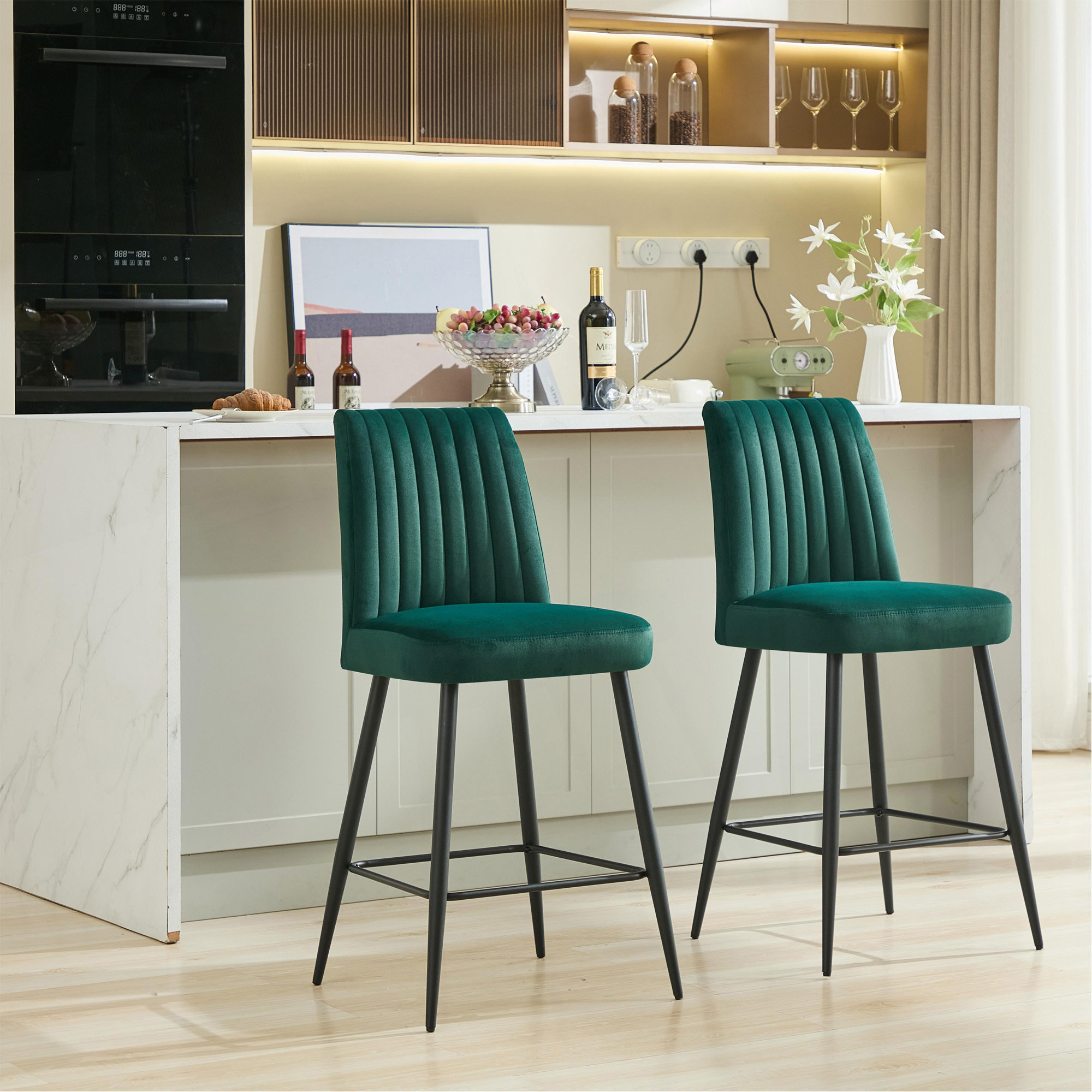 Mercer41 Adjustable Feet Bar Chairs Set Of 2 Simple Velvet Bar Chair ...