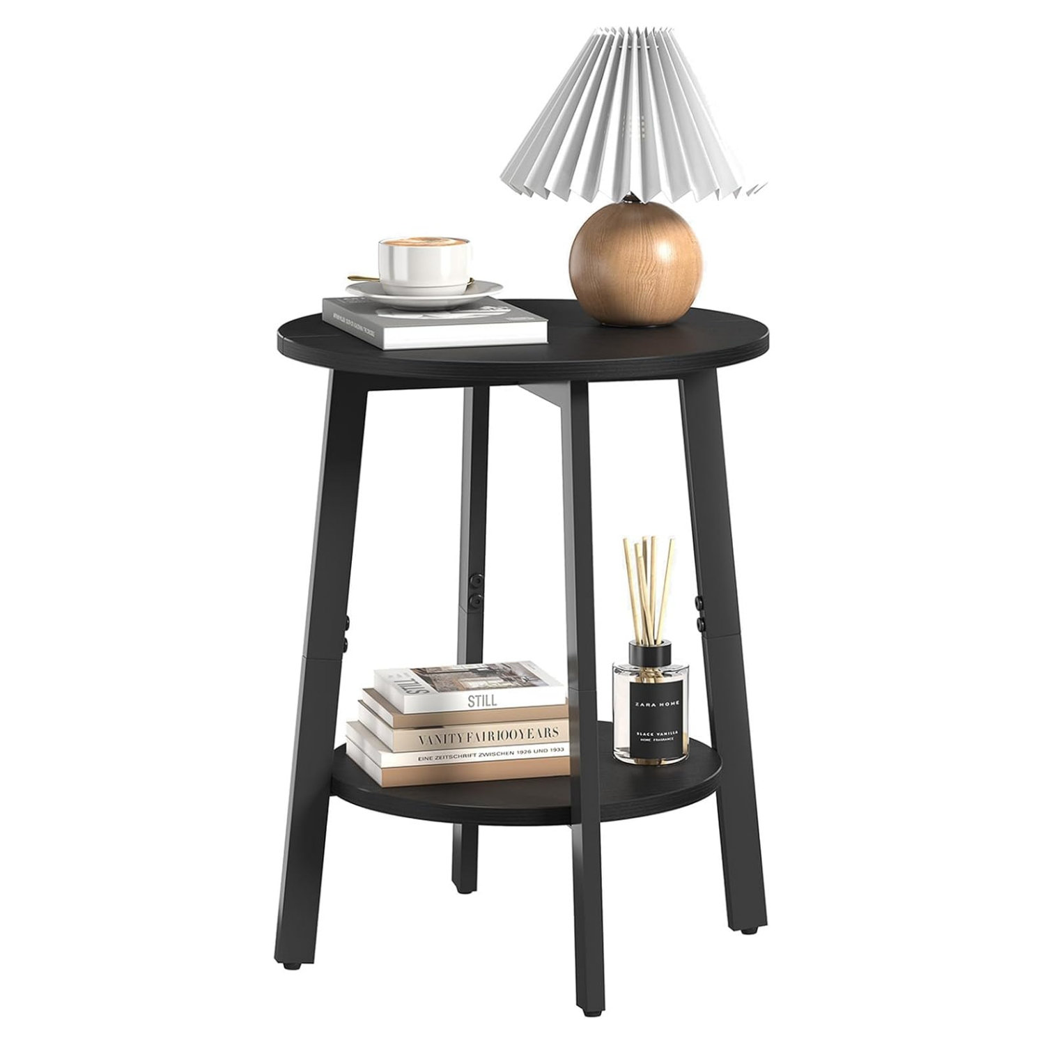 17 Stories Compact Round Side Table With Storage Shelf, 2-Tier End ...