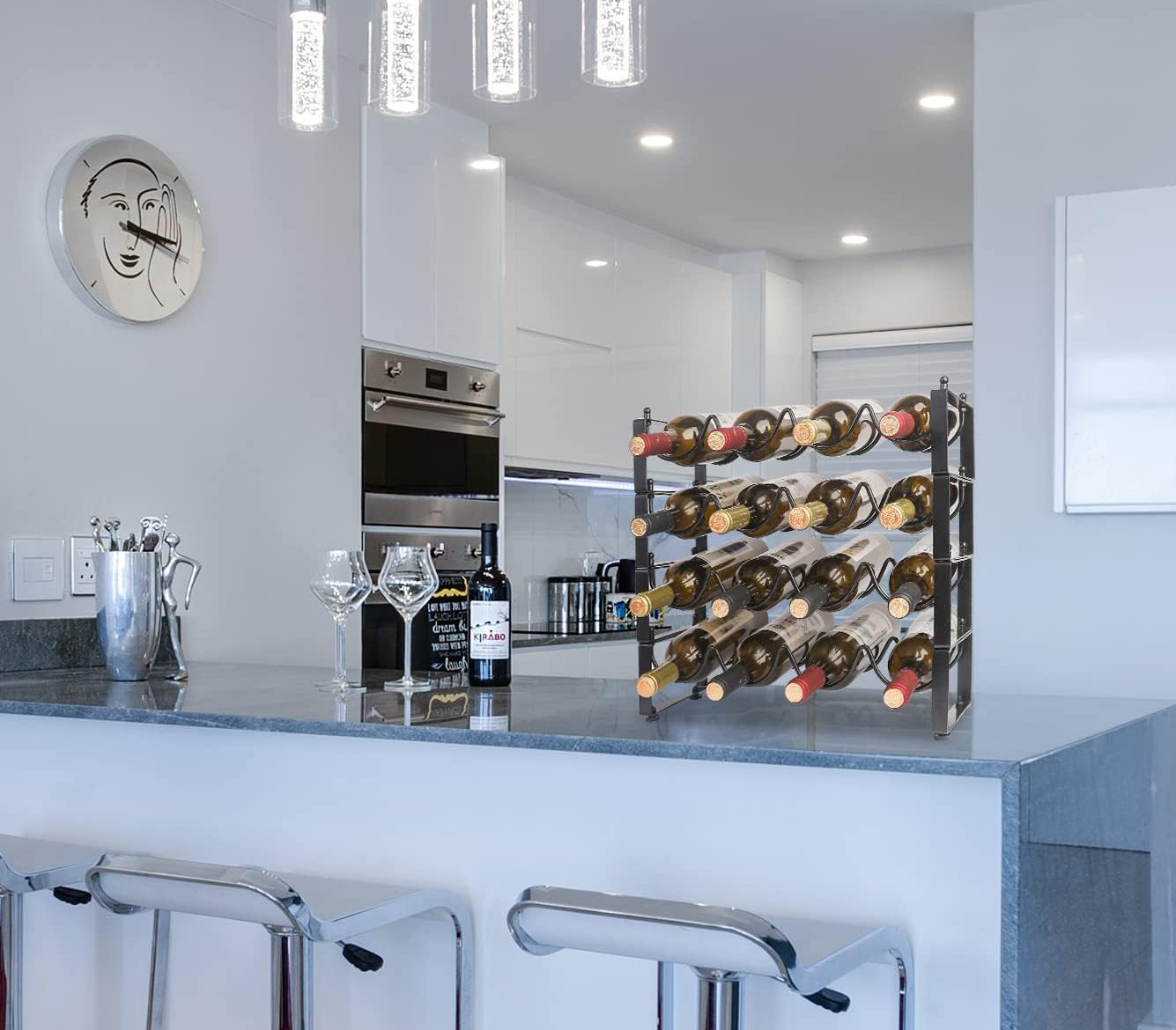 Prep & Savour 4 Tier Wine Rack, 3-In-1 16 Bottles Wine Storage, Wine ...