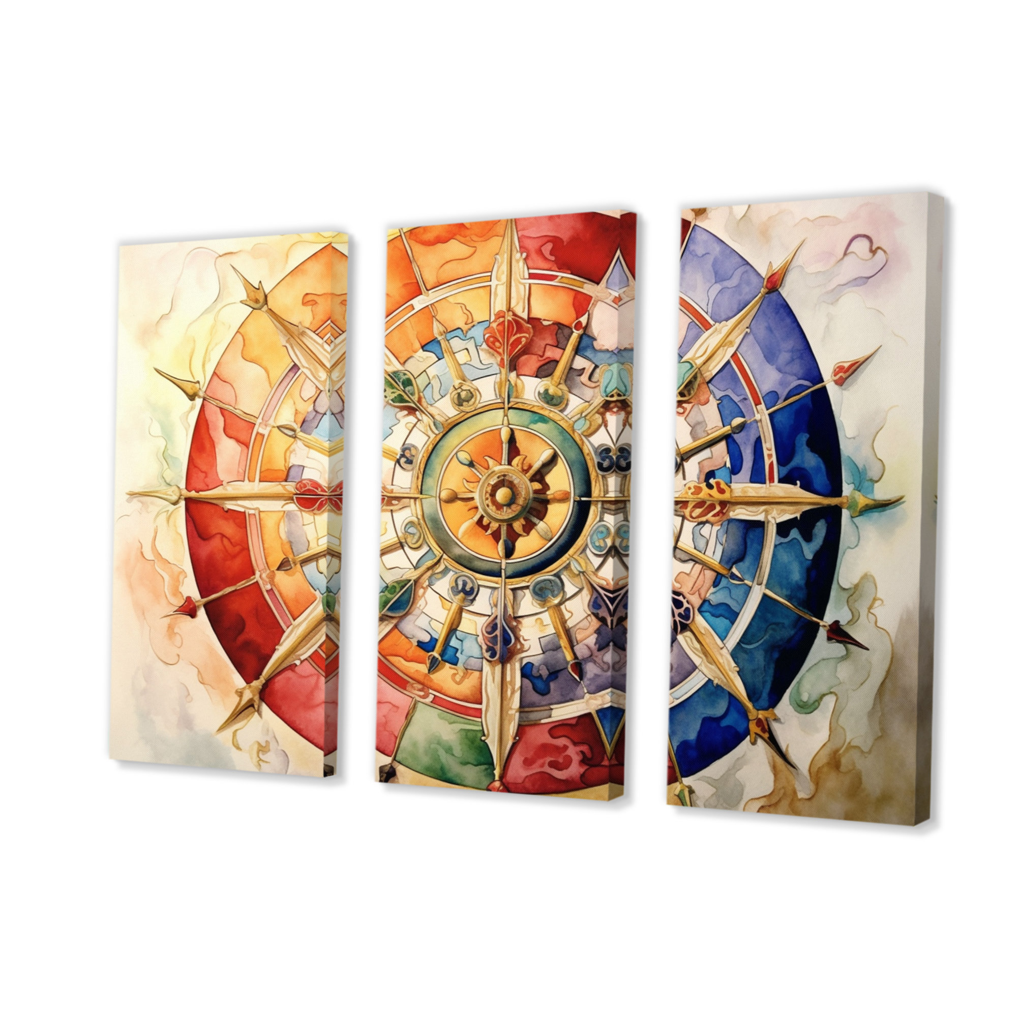 Breakwater Bay Religious Wheel Of Dharma On Canvas 3 Pieces Print | Wayfair