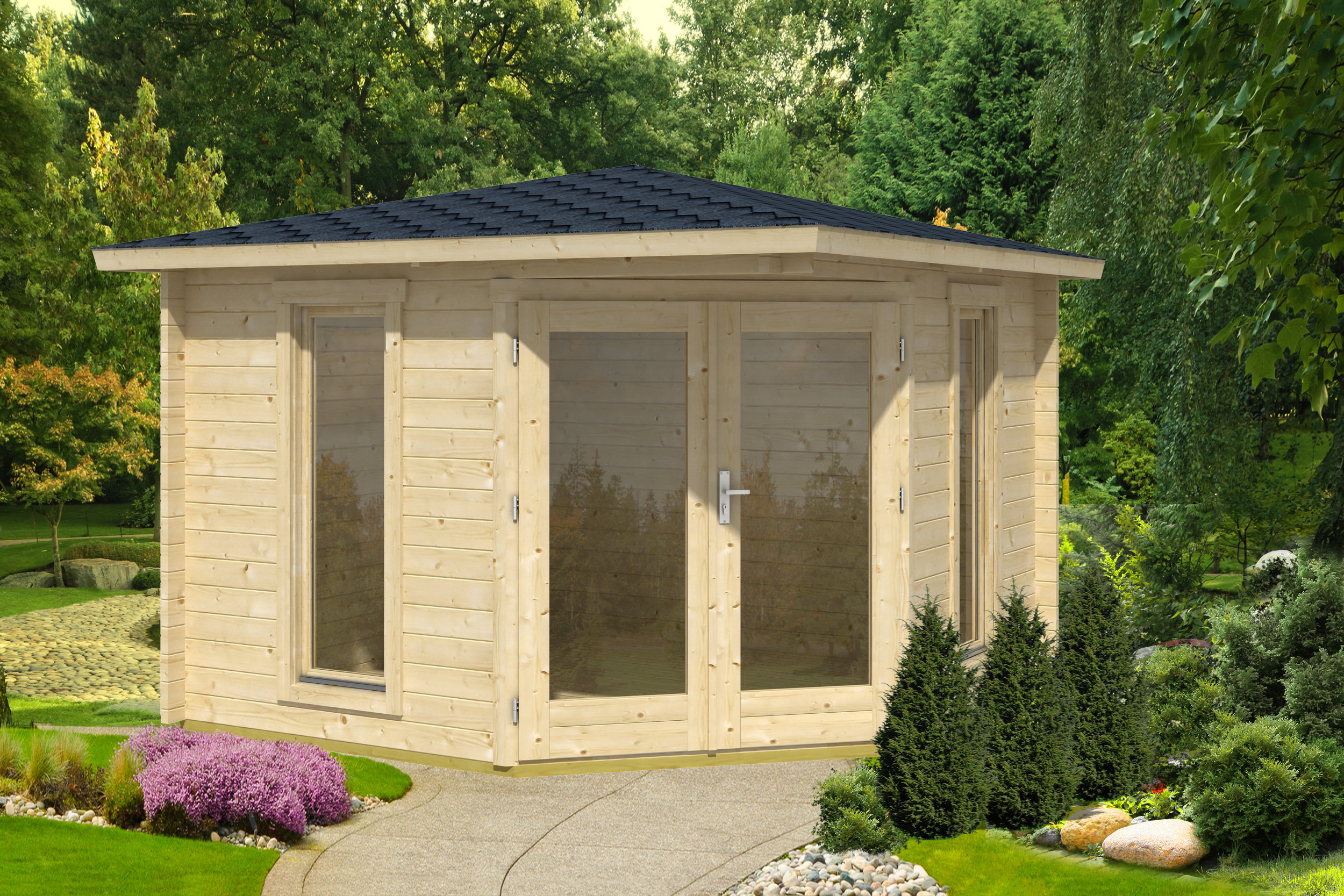 Lasita Maja Lasita Edinburgh 1 - 9.5 x 9.5 Ft. Premium Corner Log Cabin ...