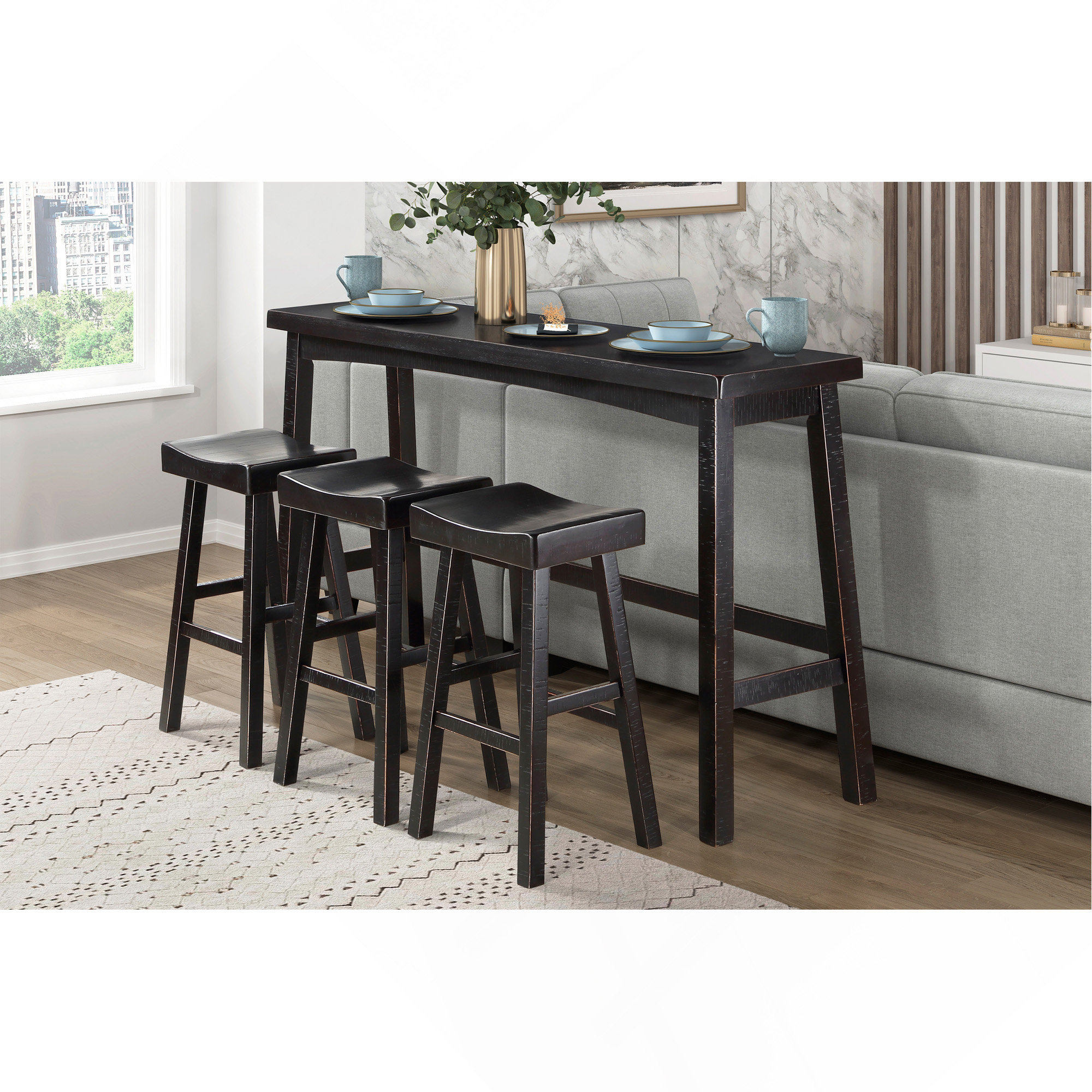 Latitude Run® Transitional 4-Piece Pub Height Set, Table And Bar Stools ...