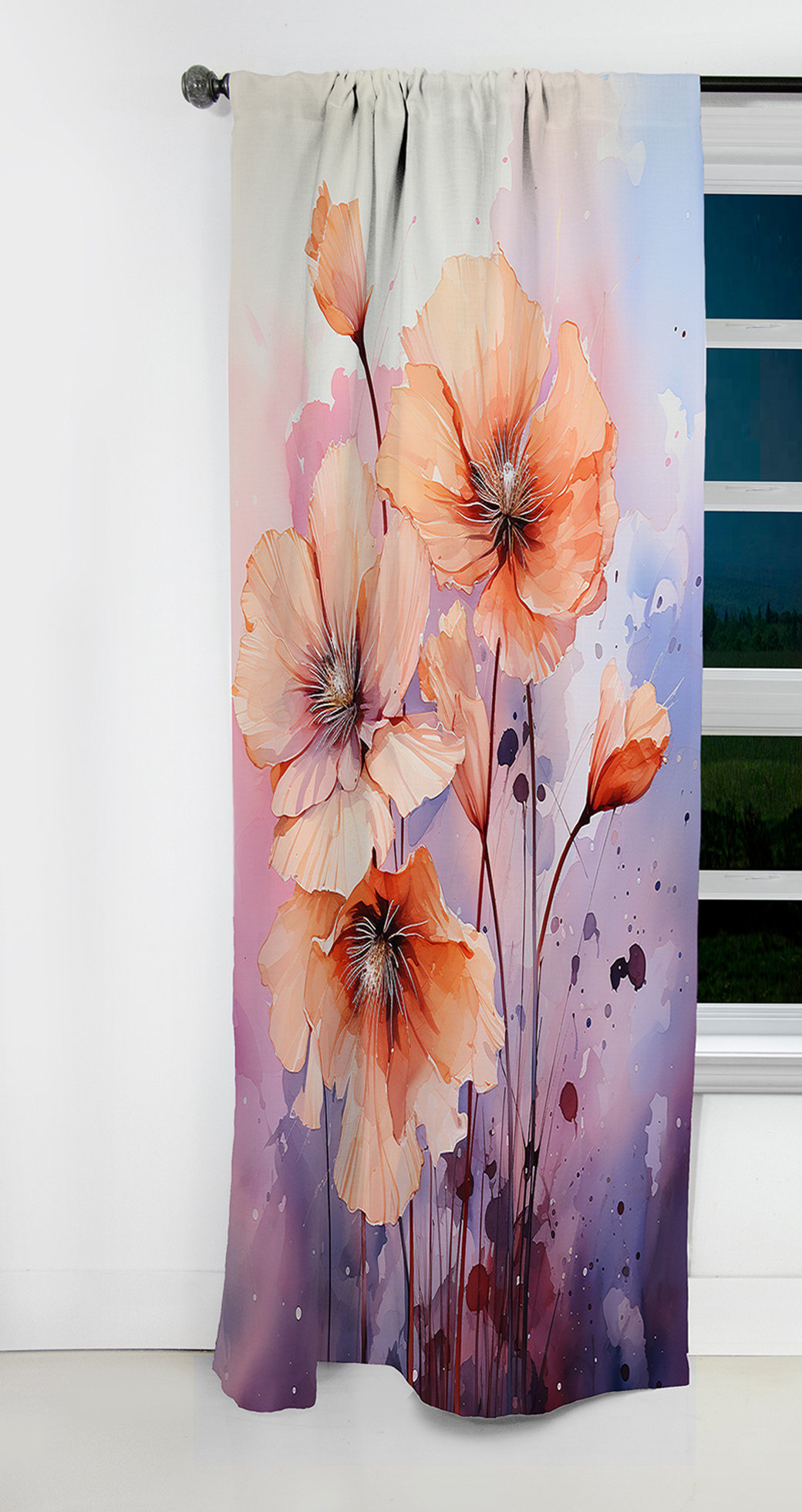 Design Art Pink And Coral Poppy Meadows I - Poppies Curtain - Blackout ...