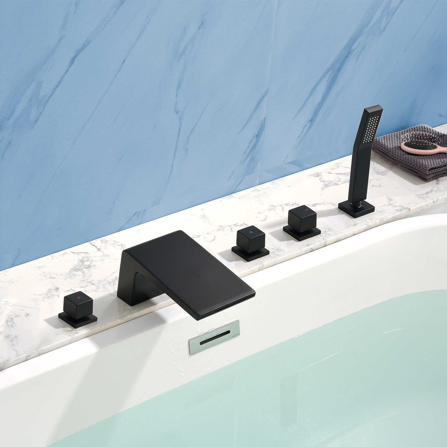 SHAMANDA Deck Mount Roman Tub Faucet Set Waterfall High Flow Bathtub ...
