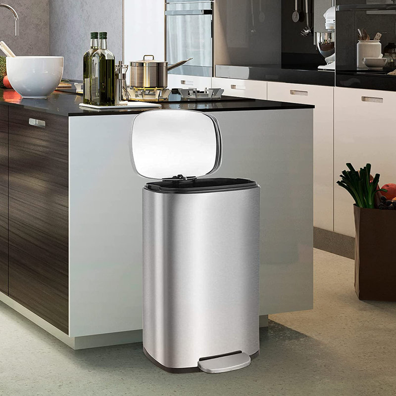 Pirecart Stainless Steel Step On Trash Can - 14.52 Gallons (50L+5L ...