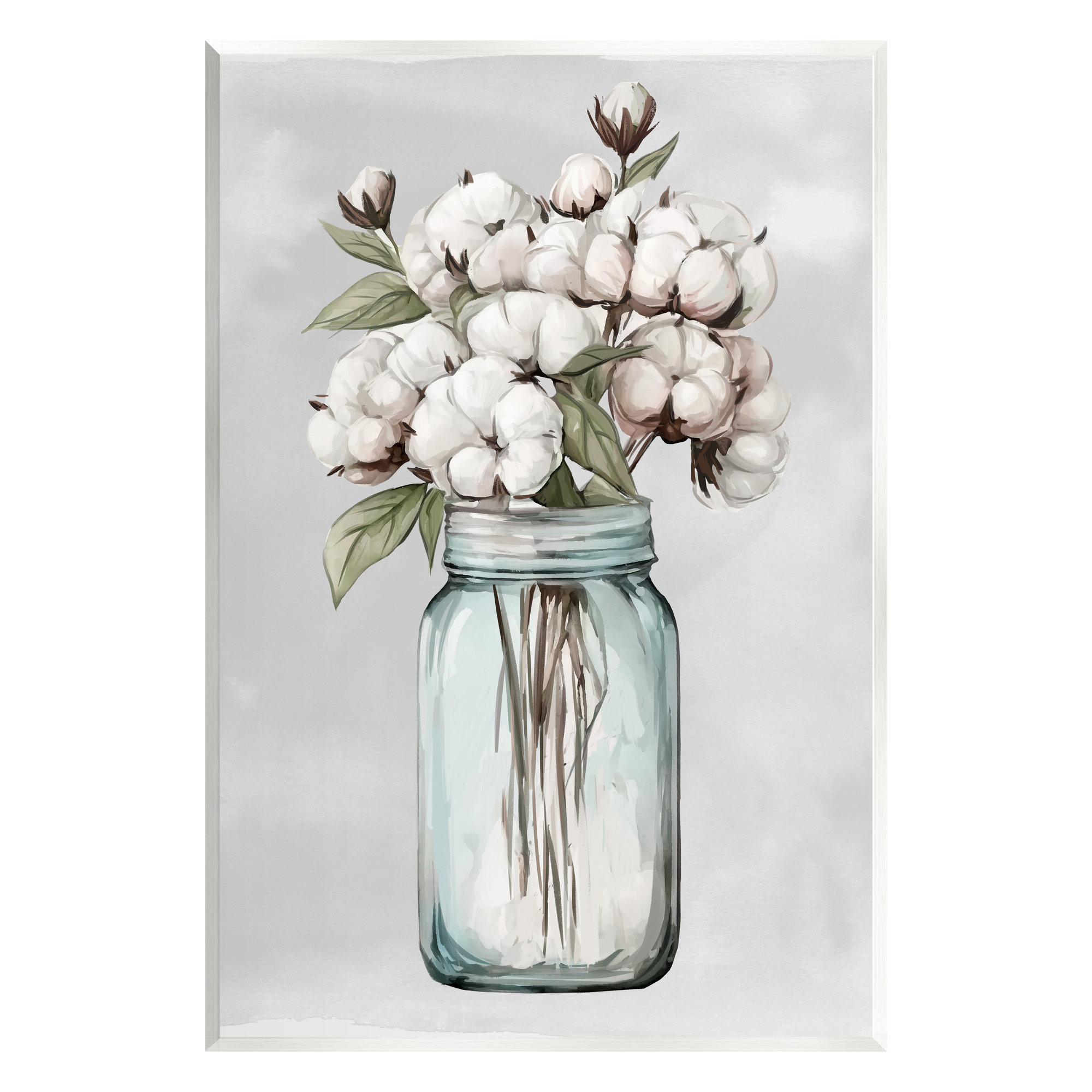 Stupell Industries Cotton Flower Sprigs Farmhouse Jar Wall Plaque Art ...