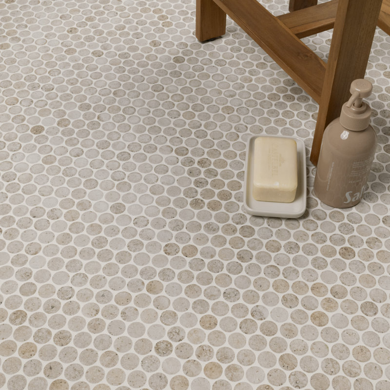 Ackland Calico Round 11 in. x 13 in. Matte Porcelain Mosaic Floor and ...