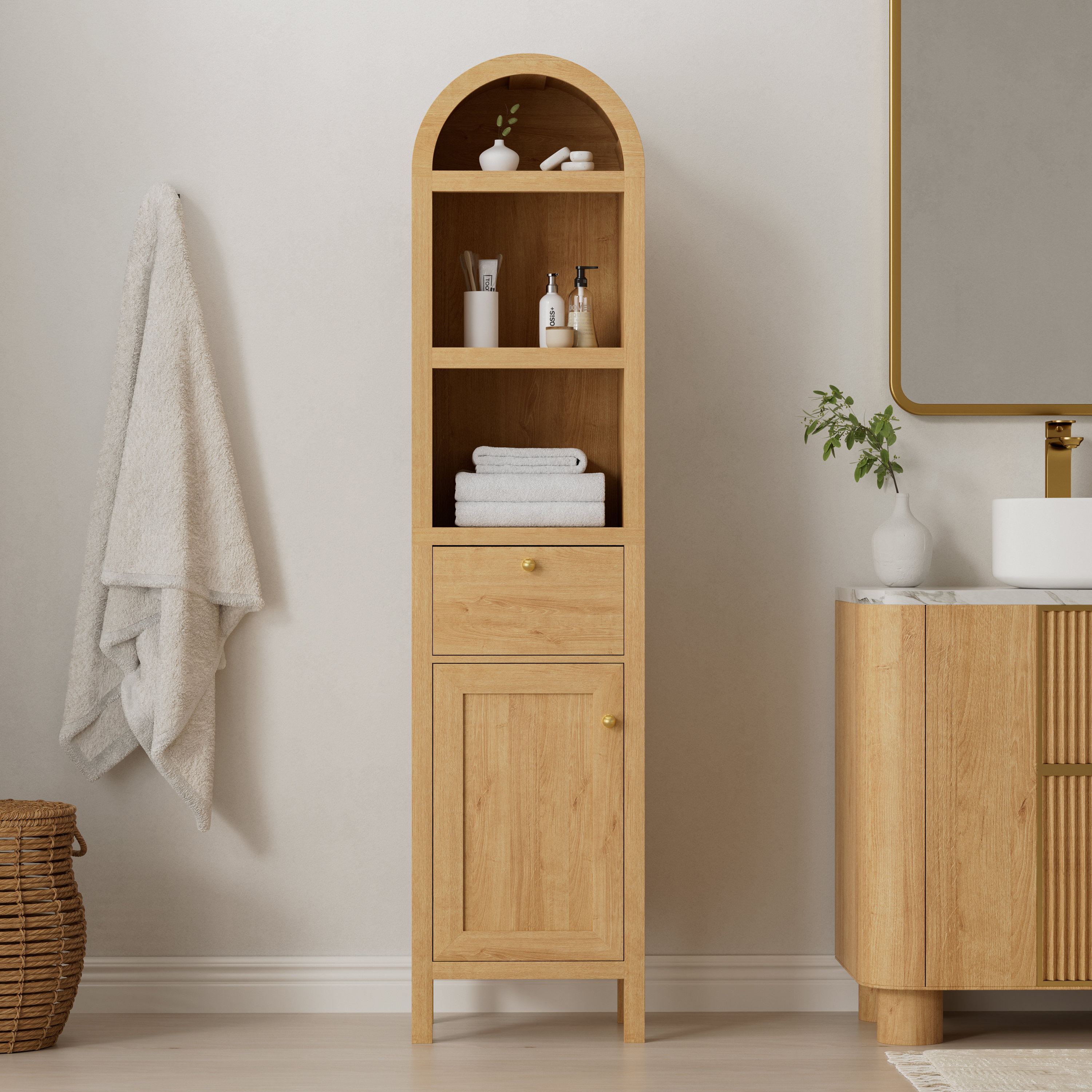 Lark Manor 67" Farmhouse Arched Storage Tower With Door And Drawer ...