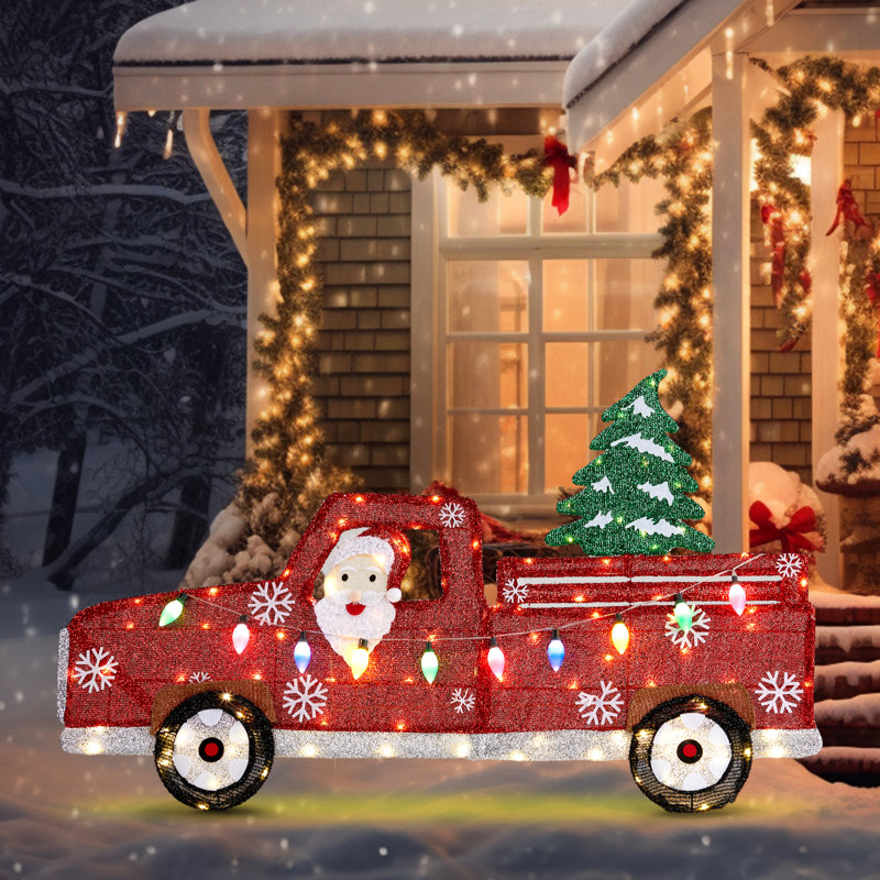 The Holiday Aisle® Lighted Santa Driving Car 2d Christmas Decoration ...