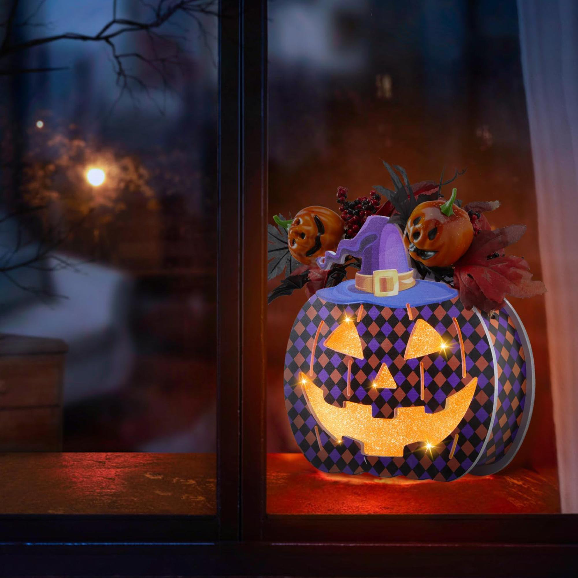 The Holiday Aisle® Halloween Wreath Light Up Pumpkin, Halloween Door ...