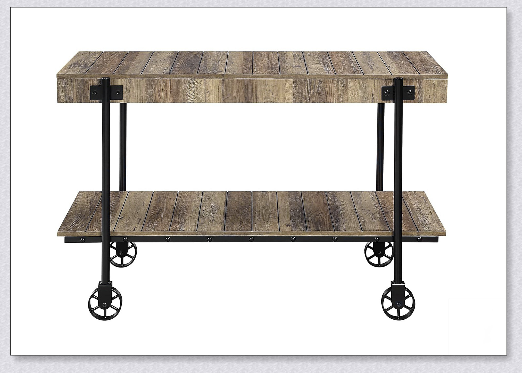 Williston Forge Industrial Style 1pc Sofa Table Natural Tone Slat ...