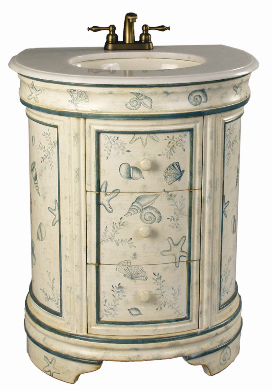AA Importing Round Bathroom Vanity with Seashell Design in Antique ...