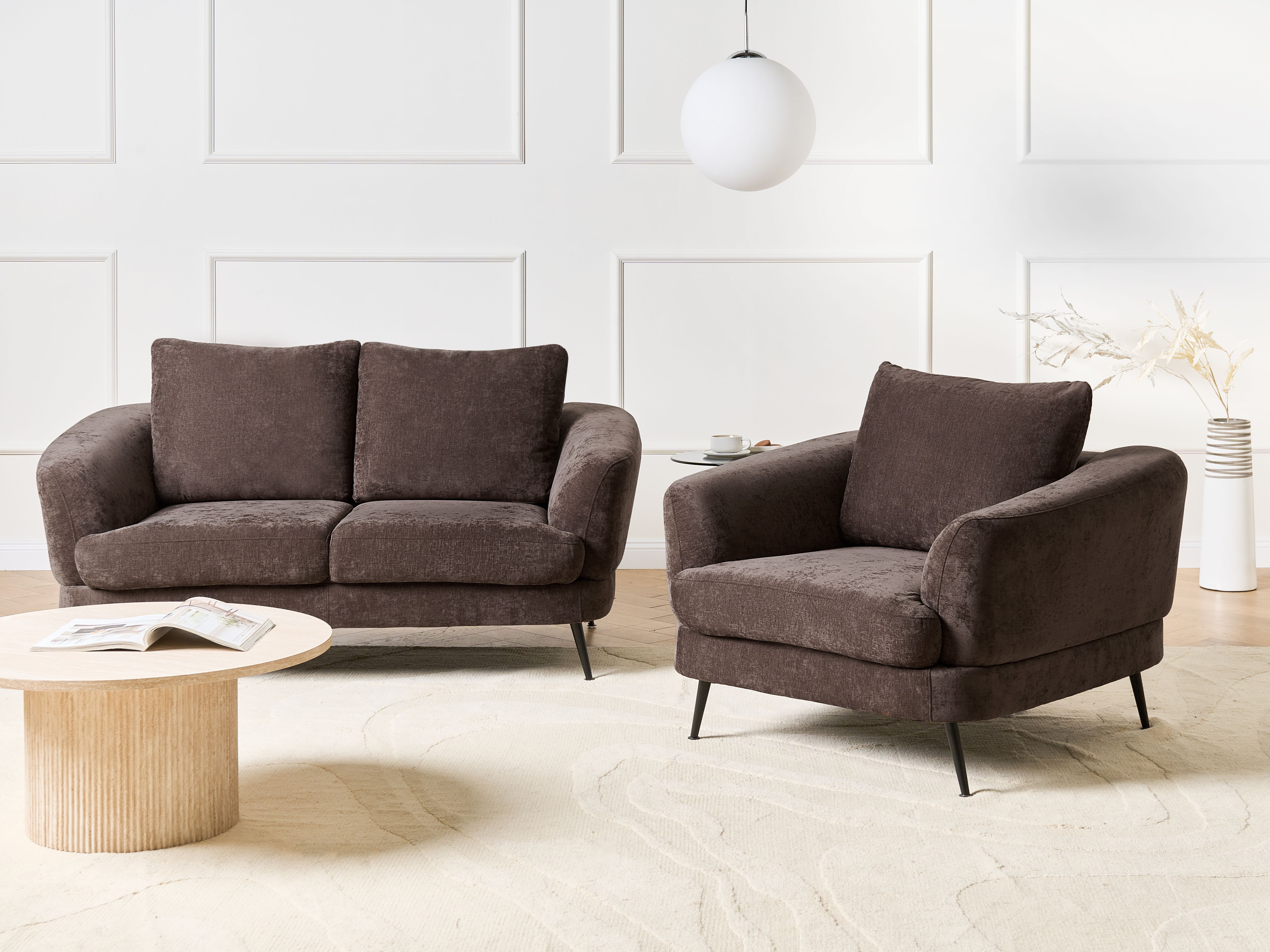 George Oliver Living Room Set 3 Seater Lemelle Boucle Light Beige ...