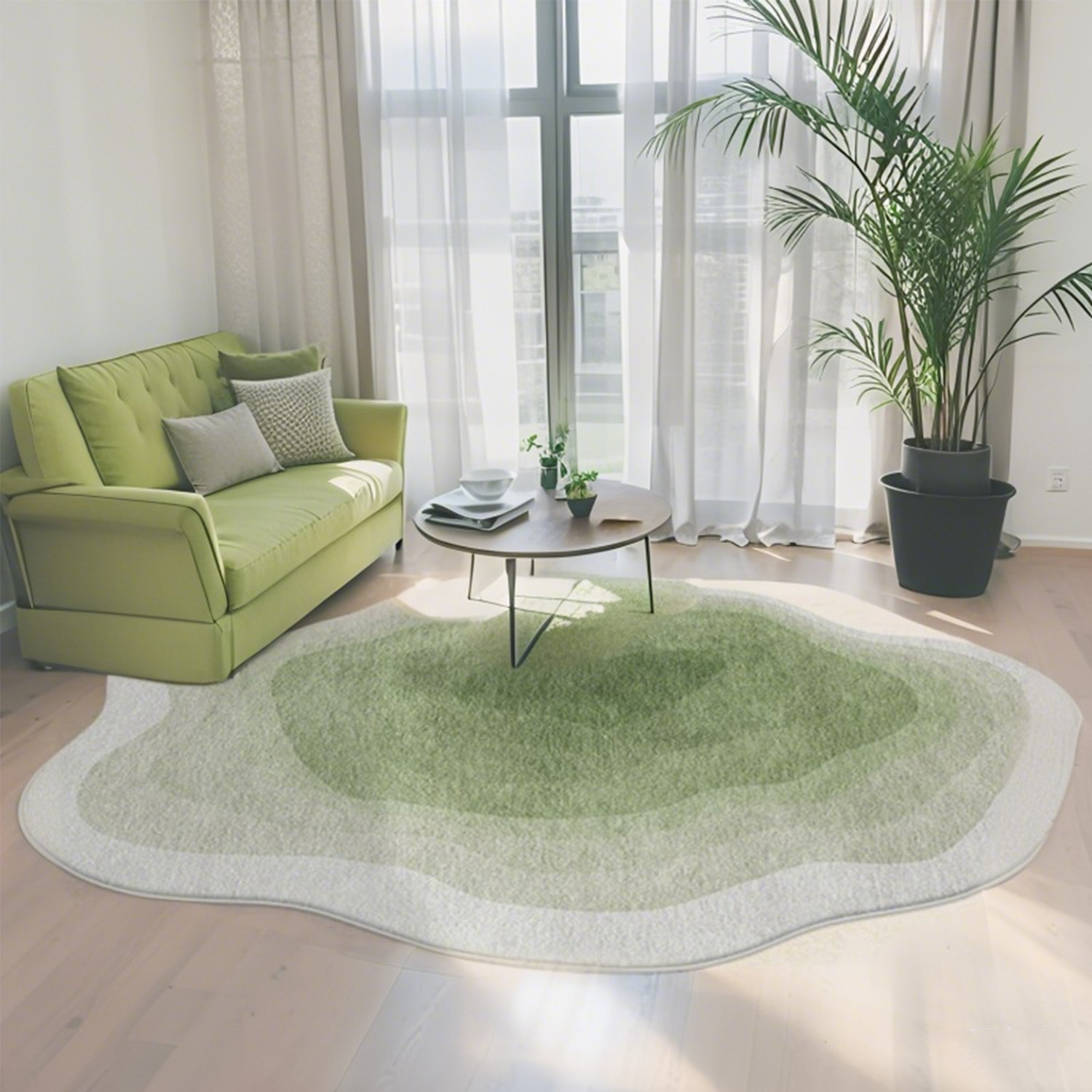 Wrought Studio™ Unique Irregular Shaped Rug 4.6x6.5ft Boho Abstract Art ...