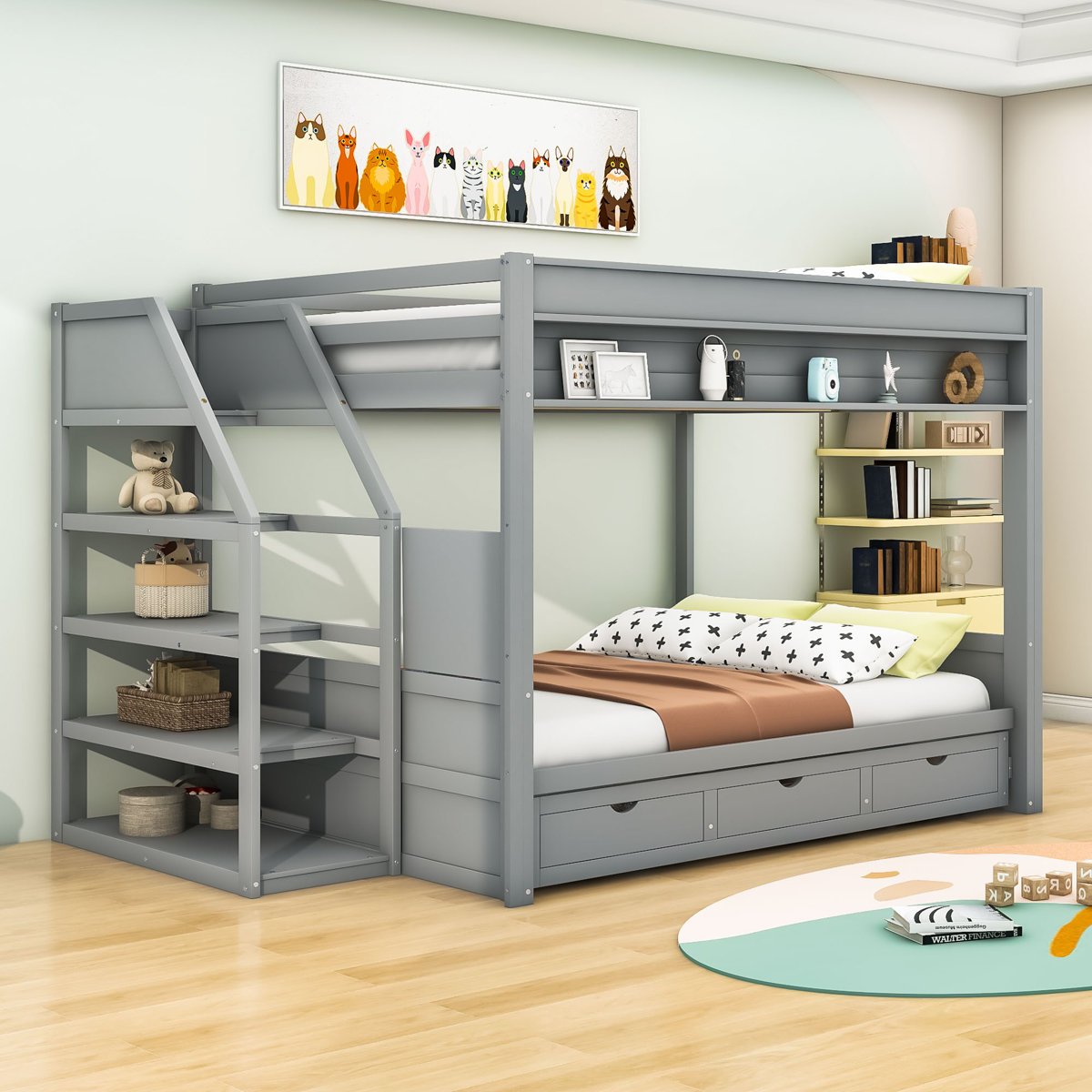 Harriet Bee Dalvey Kids Full Over Full 3 Drawers Convertible Futon Bunk ...