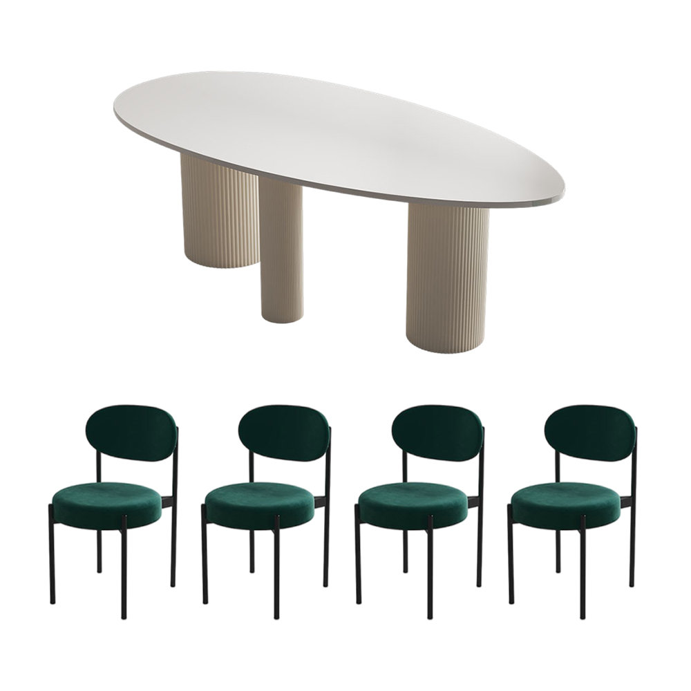 Elamer Modern simple oval white dining table set - Wayfair Canada