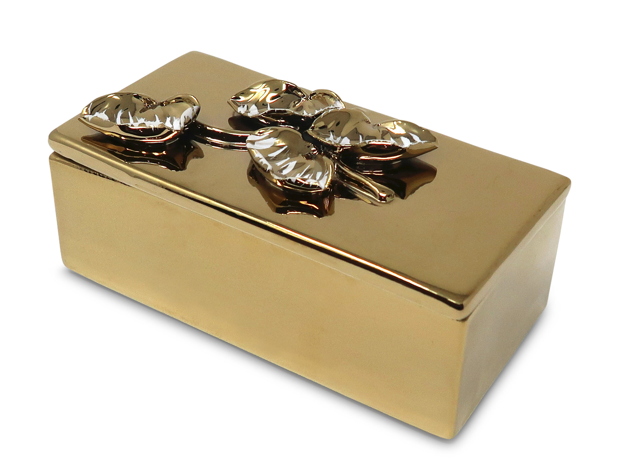 House of Hampton Oblong Gold Decorative Box With Flower Design Lid ...