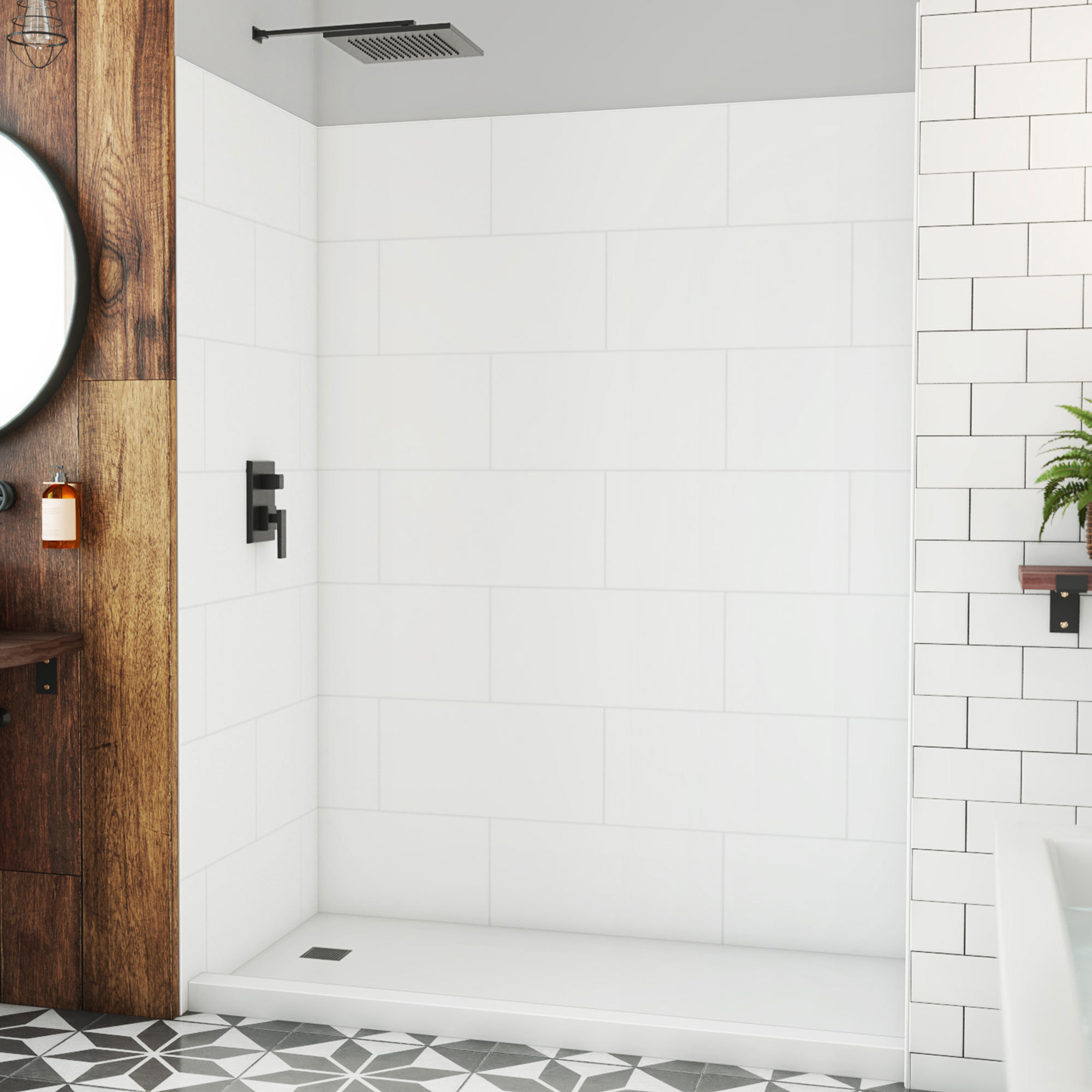 DreamLine Ensemble de douche mural de style traditionnel blanc P 36 po ...