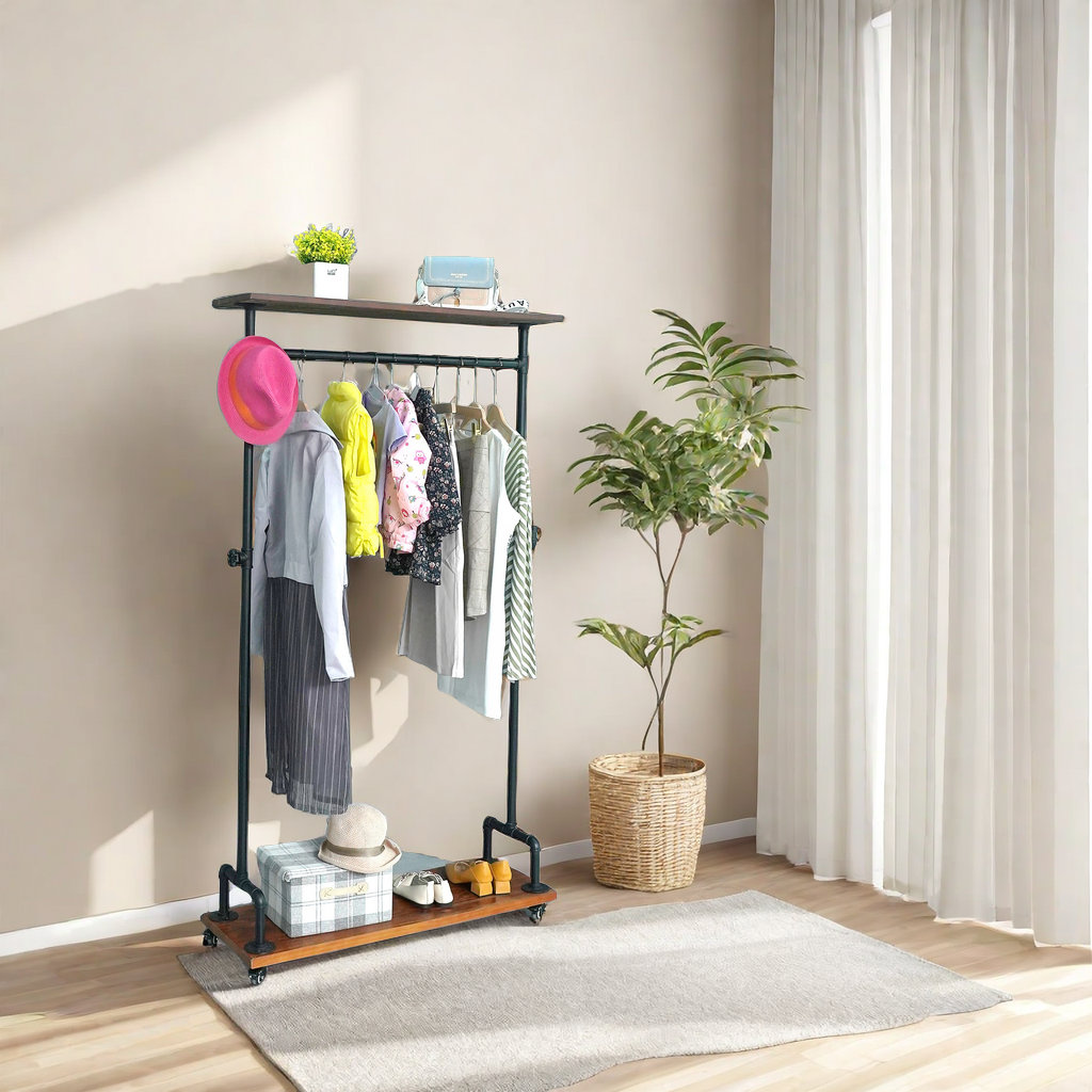 Williston Forge Industrial Pipe Clothing Rack On Wheels, Rolling Iron ...